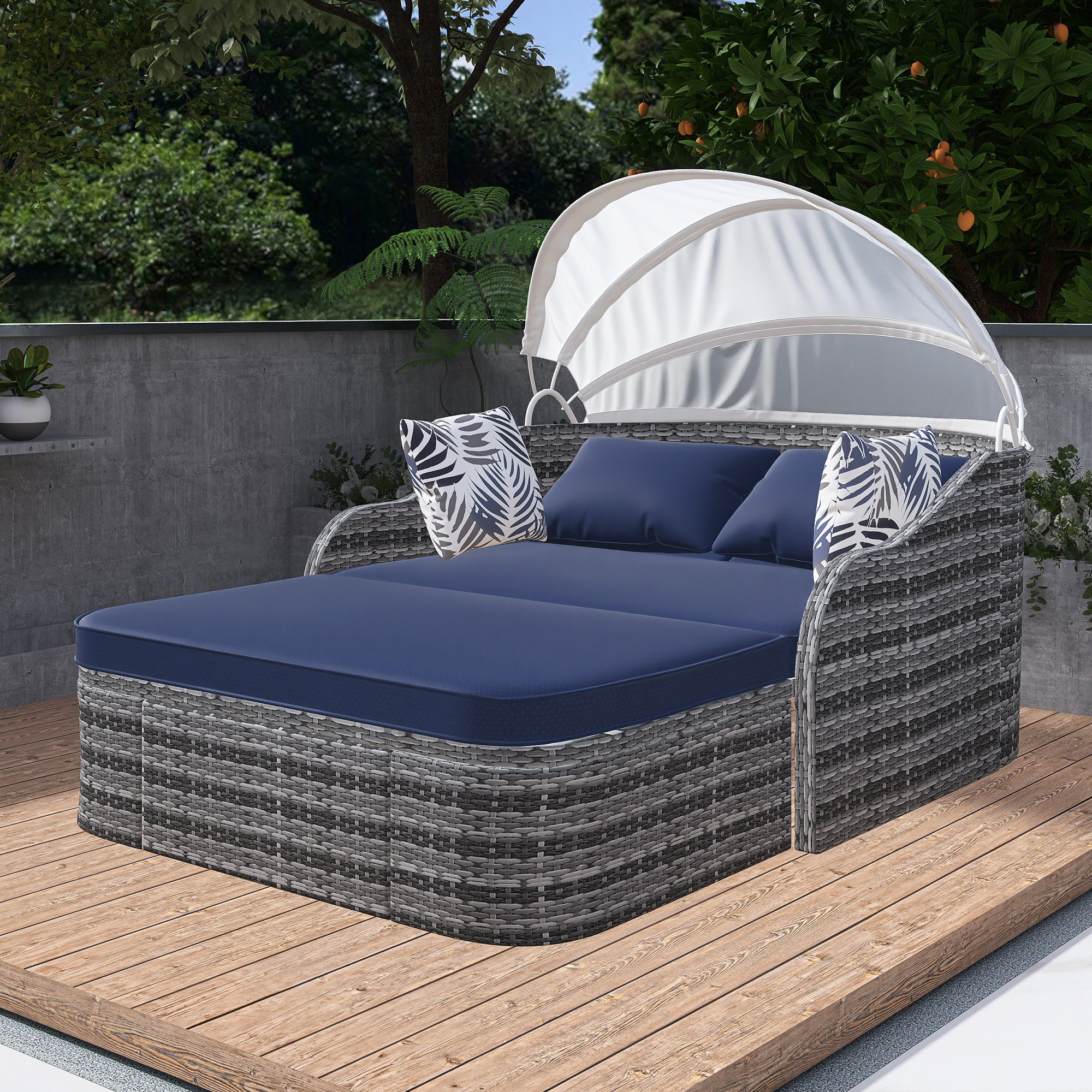 Latitude Run® 79.9" Outdoor Sunbed With Adjustable Canopy, Daybed With ...