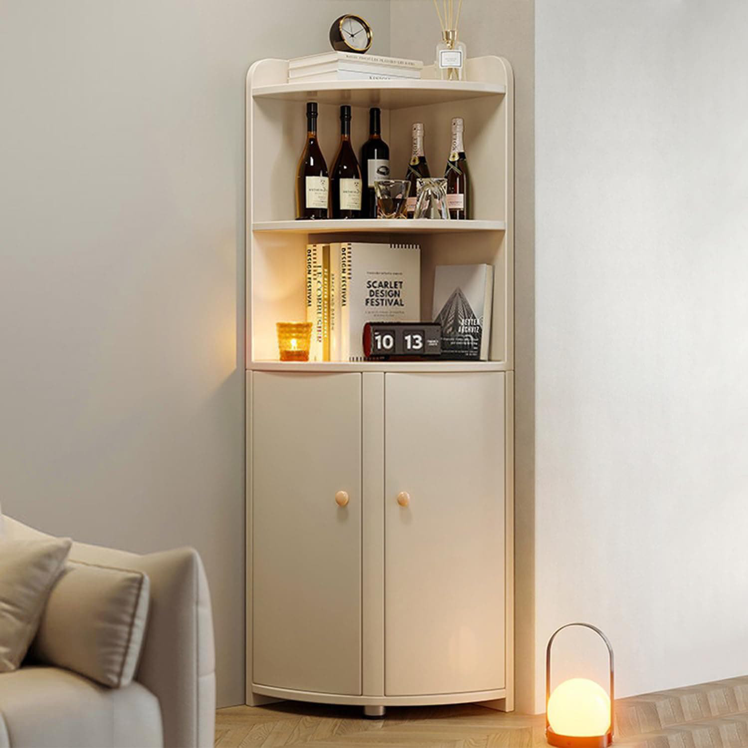 Latitude Run® Corner Storage Cabinet, Wooden Corner Bookshelf With Door ...