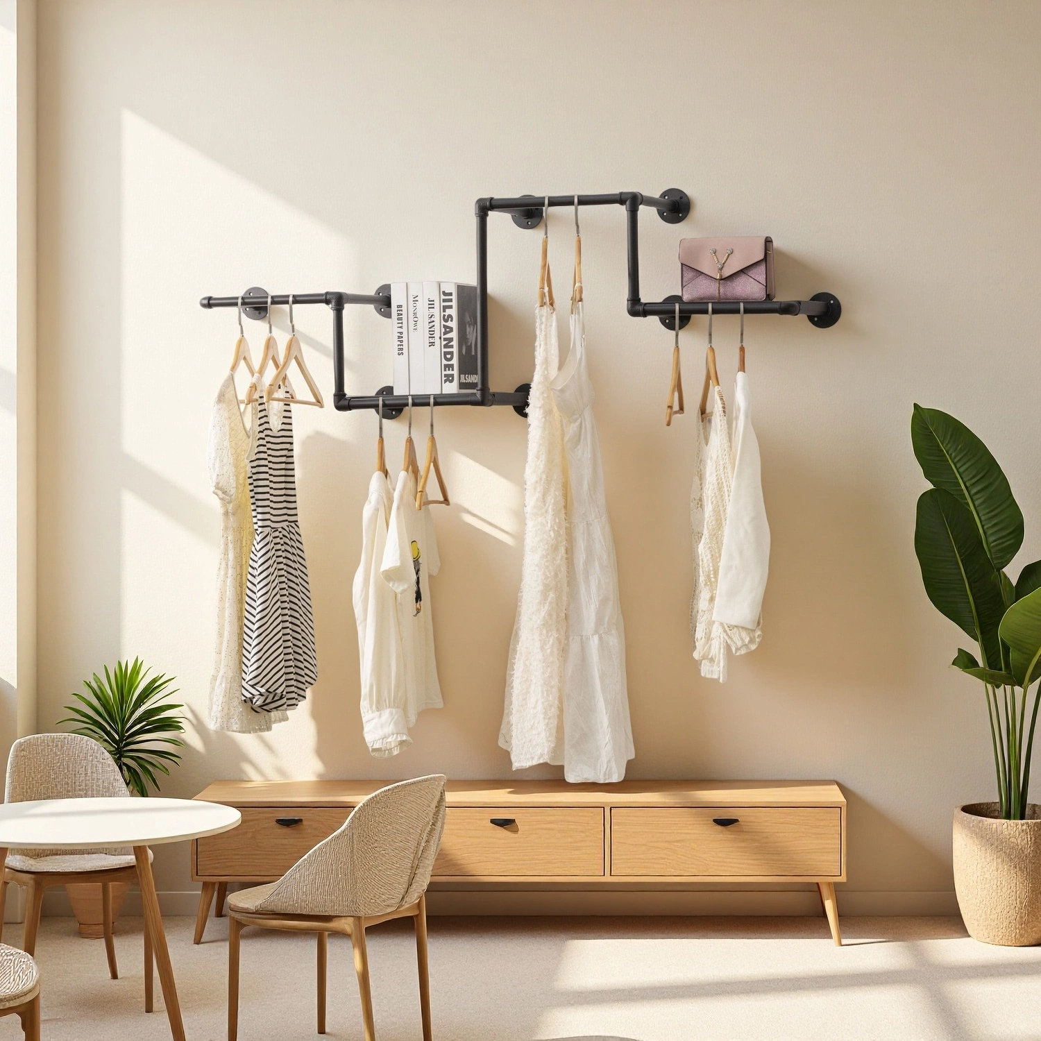 Rebrilliant Industrial Pipe Clothing Rack, Wall Mounted Industrial ...