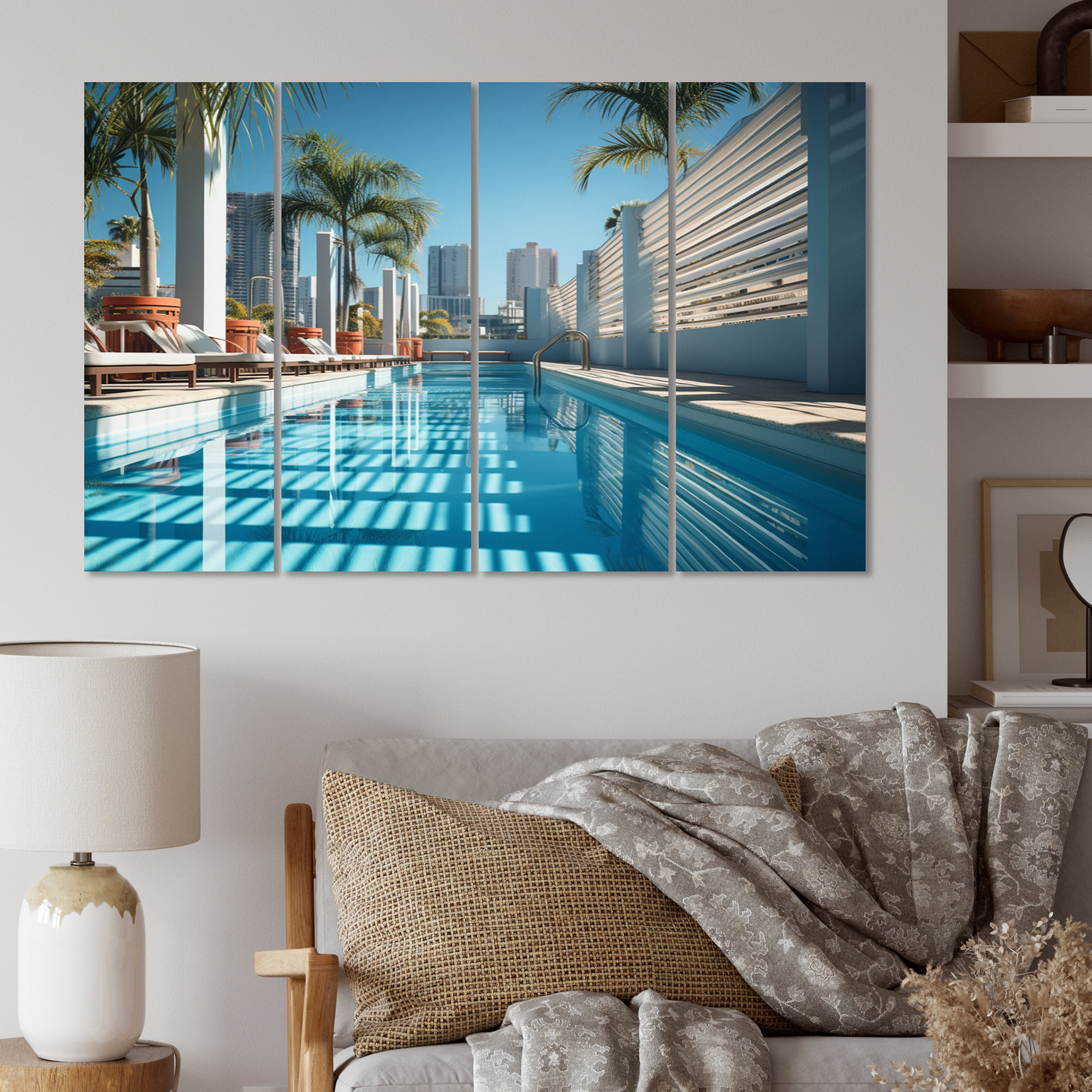 Ebern Designs Turquoise Miami Skyscraper Shadows - Cityscapes Canvas ...
