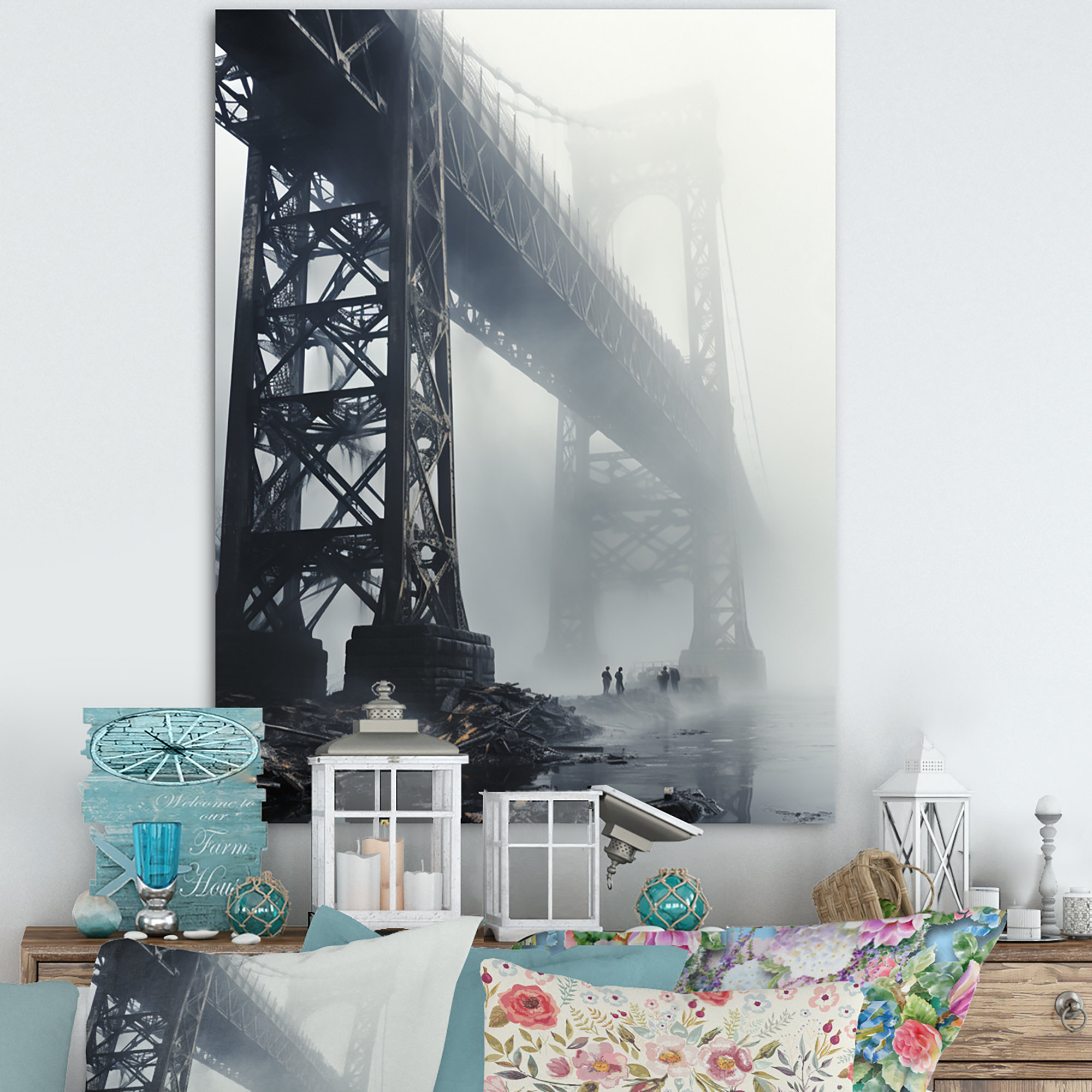17 Stories Grey Bridge In Fog I - Cityscapes Canvas Art Print | Wayfair