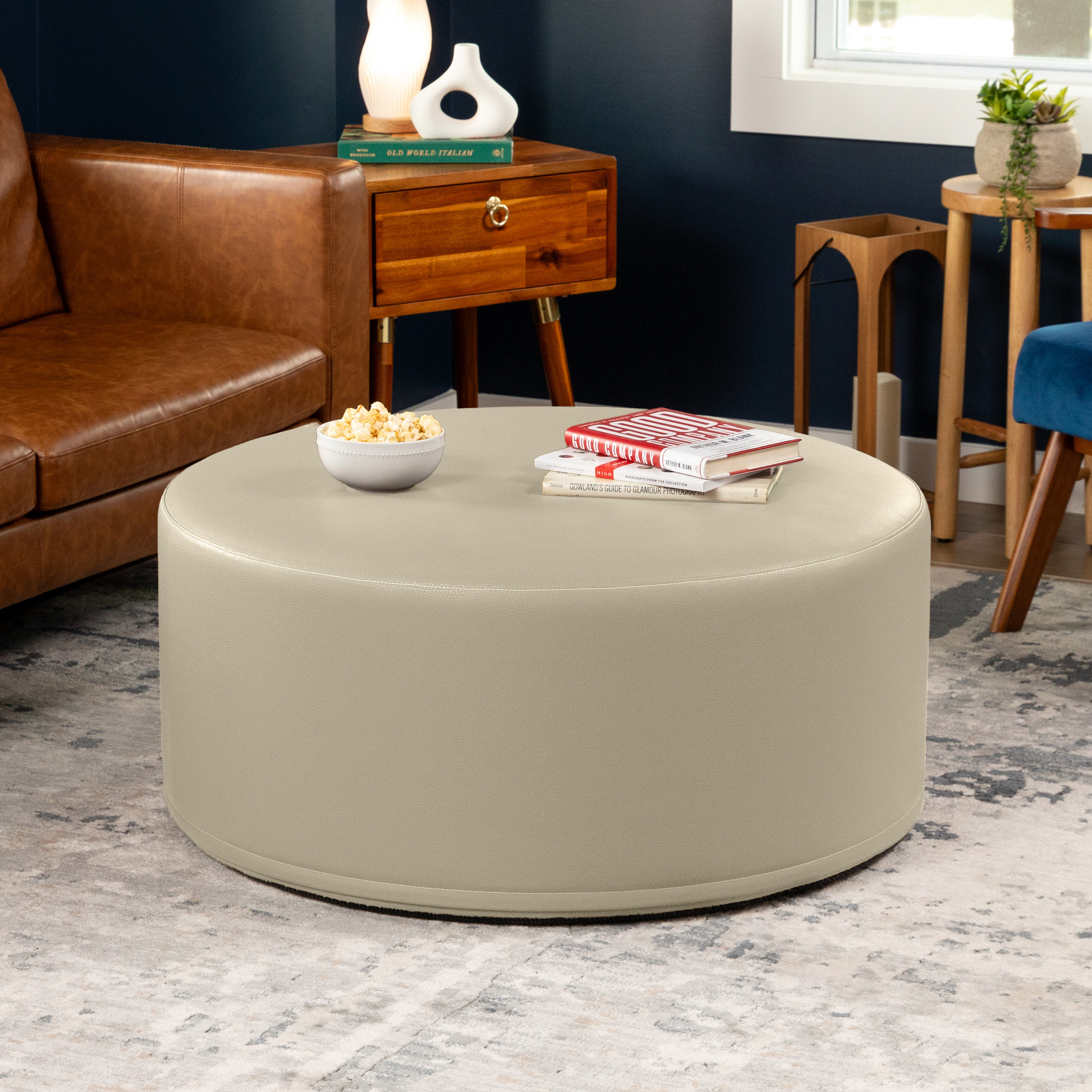 Brayden Studio Denka Round Couch Ottoman - Oversized Giant Coffee Table ...