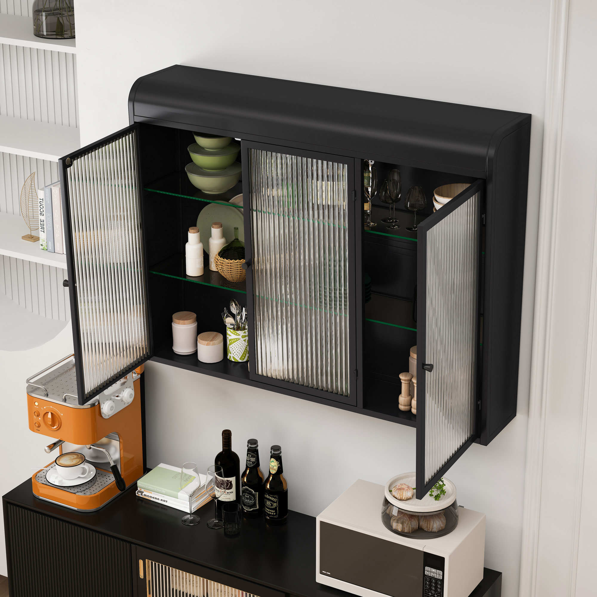 Latitude Run® Arched Wall Mounted Glass Cabinet For Kitchen | Wayfair