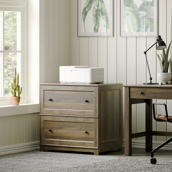 Gracie Oaks Rustic 2-Drawer File Cabinet – Solid Wood Veneer ...