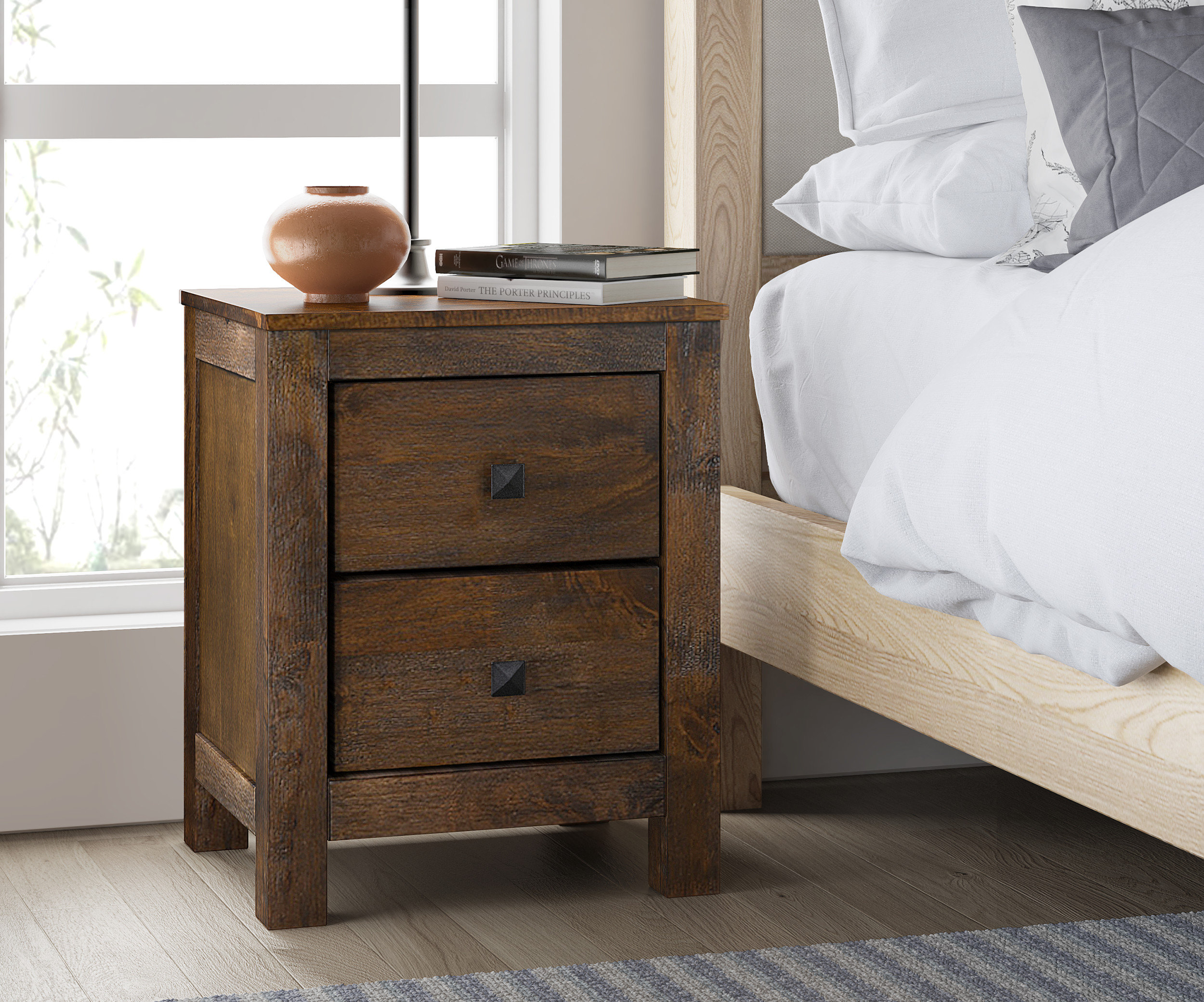 Finch Table de chevet à 2 tiroirs Finch Thaddeus Stratford Farmhouse et ...