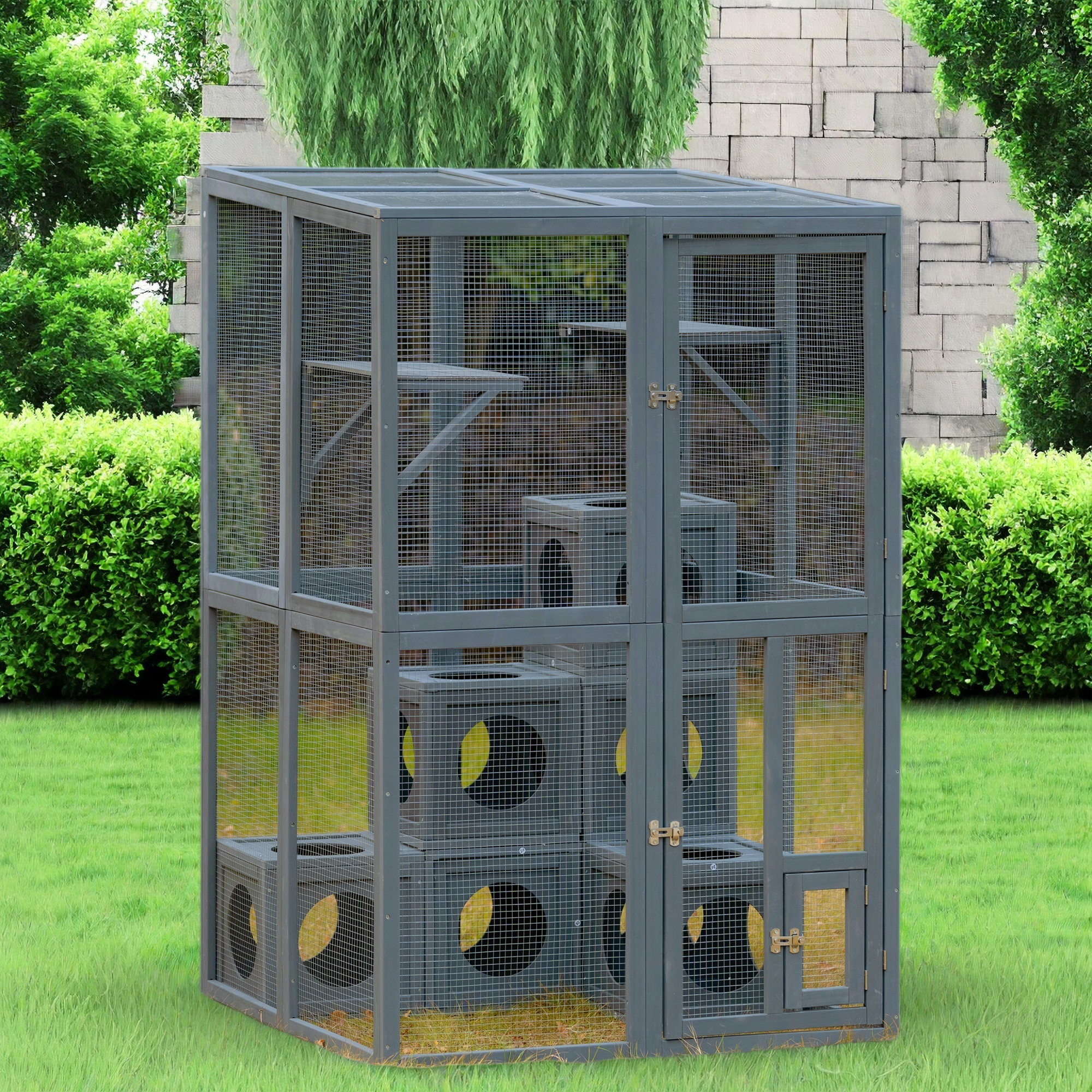 Velvetvanguards Outdoor Large Cat Cages House With 7 Removable Wood ...