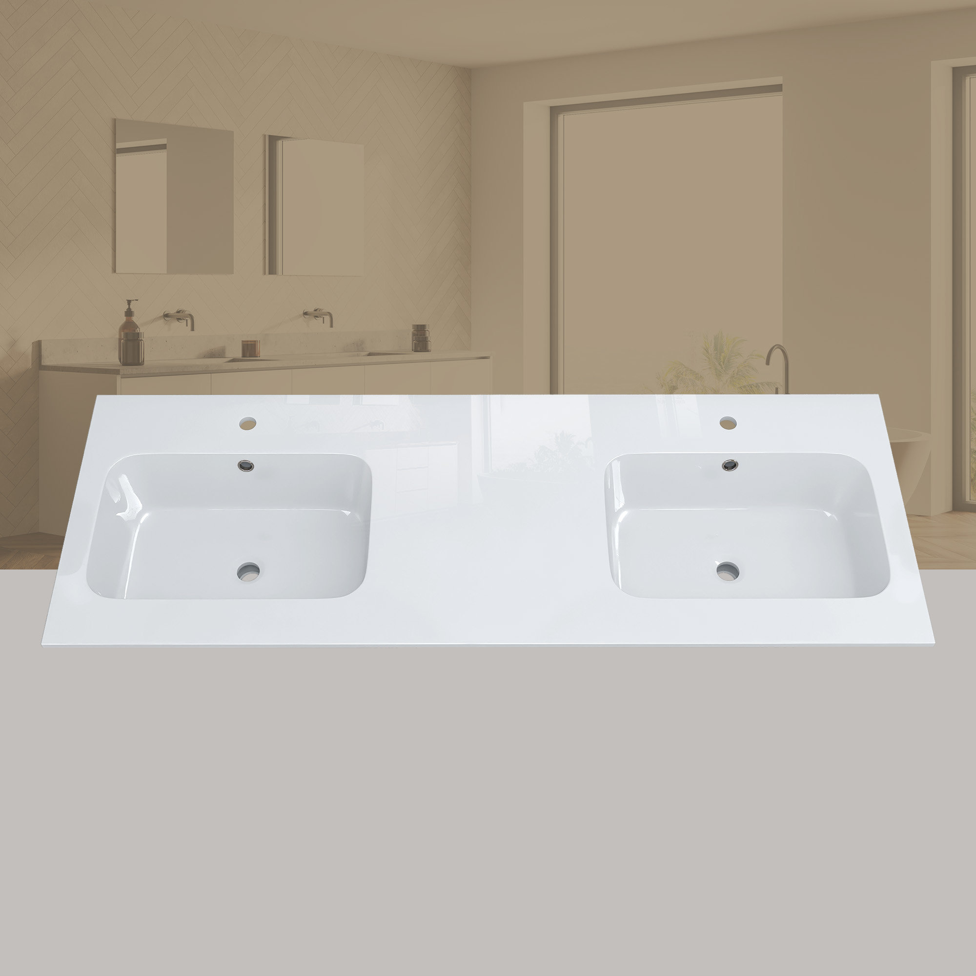 Ogonbrick 60" Solid Surface Rectangular Double Bathroom Basin ...