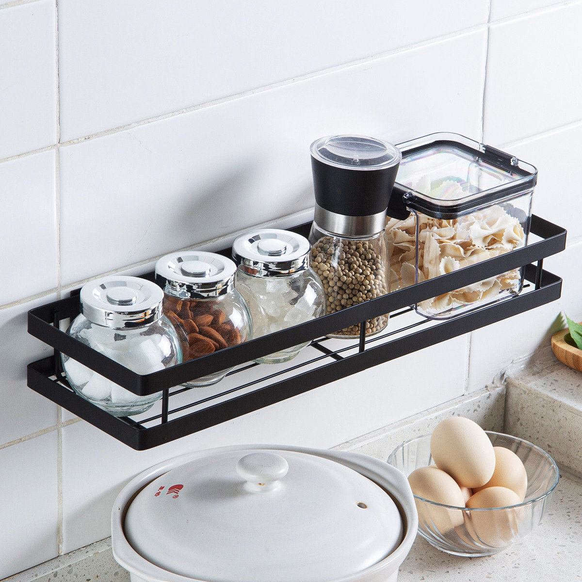 Ebern Designs Modern Black Stainless Steel Floating Spice Rack Shelf ...