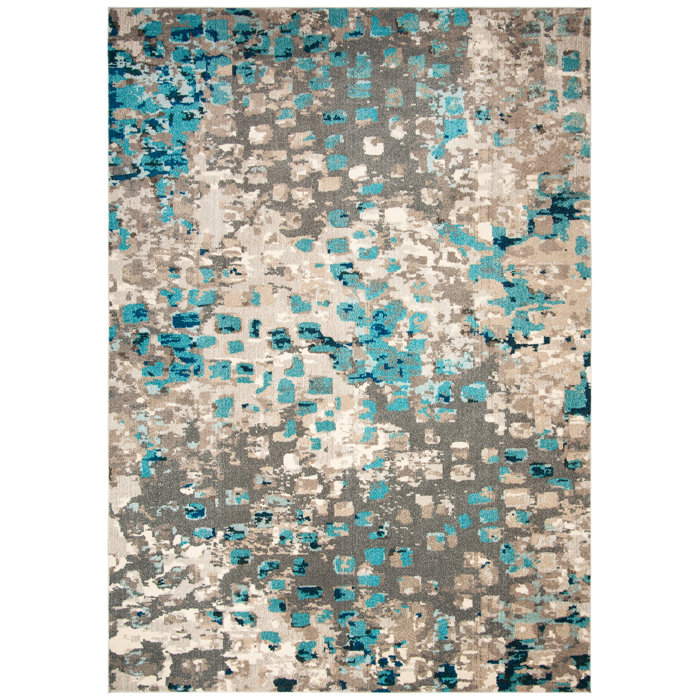 Langley Street Hertzler Abstract Gray/Light Blue Area Rug & Reviews ...