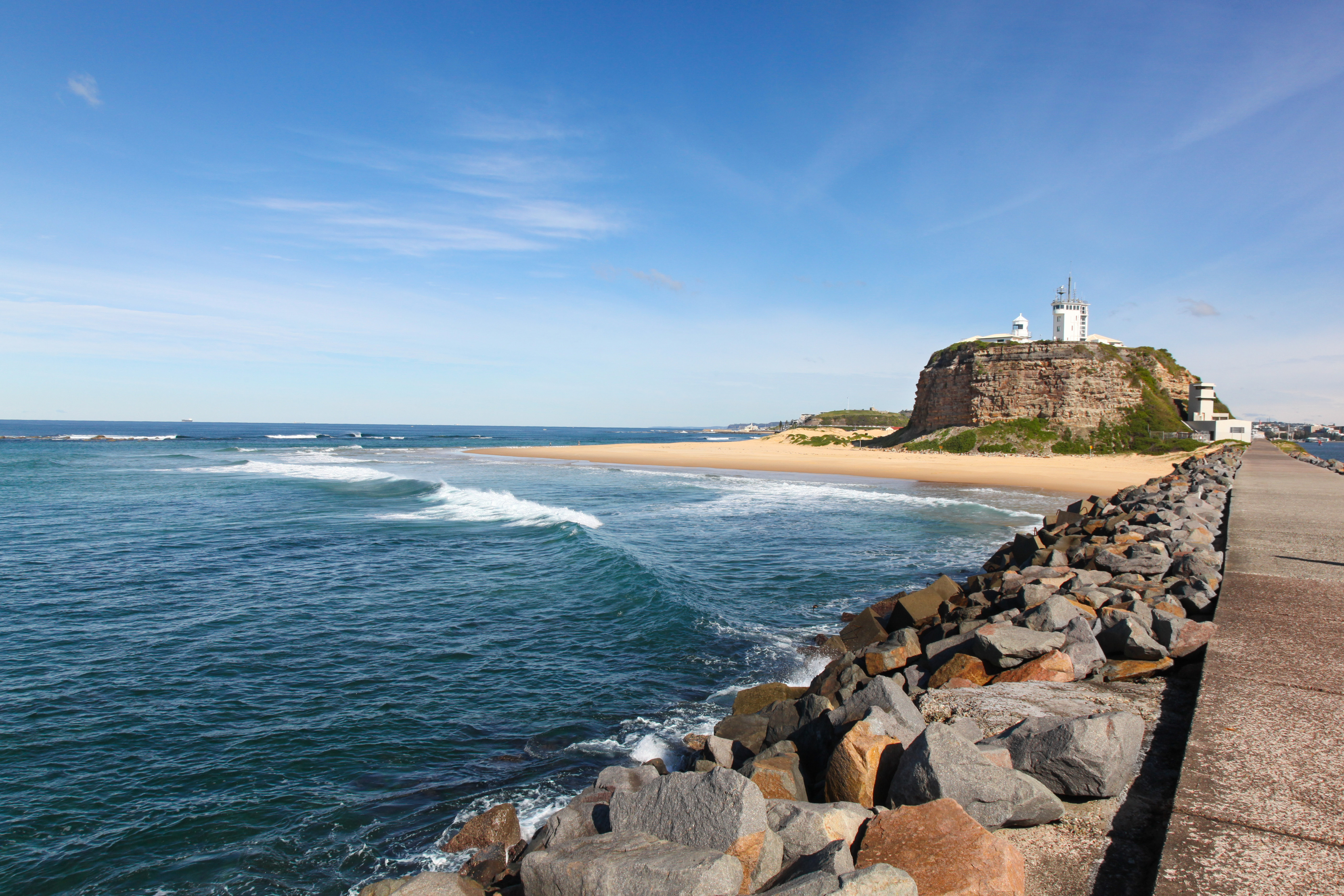 Breakwater Bay Nobbys Lighthouse by - Wrapped Canvas Photograph ...