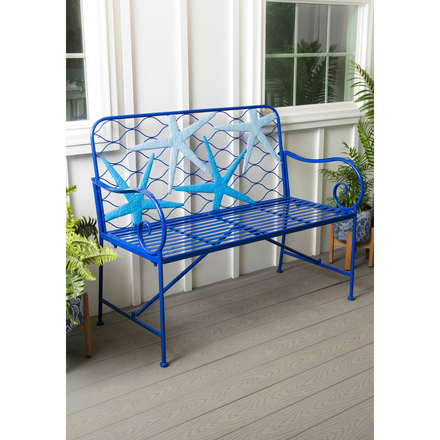 Rosecliff Heights Alisha-Leigh Blue Starfish Metal Garden Bench | Wayfair