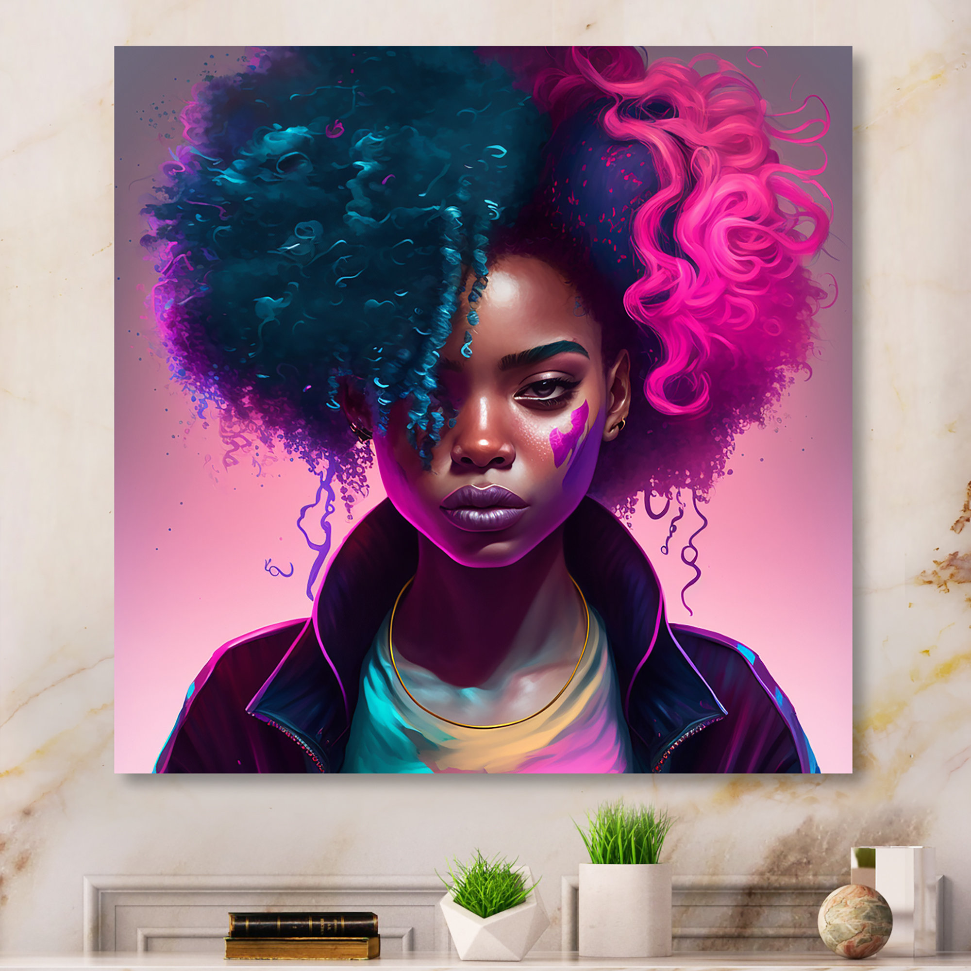 Design Art Fashion Hip Hop Girl in Pink and Blue IV - Print on Canvas ...