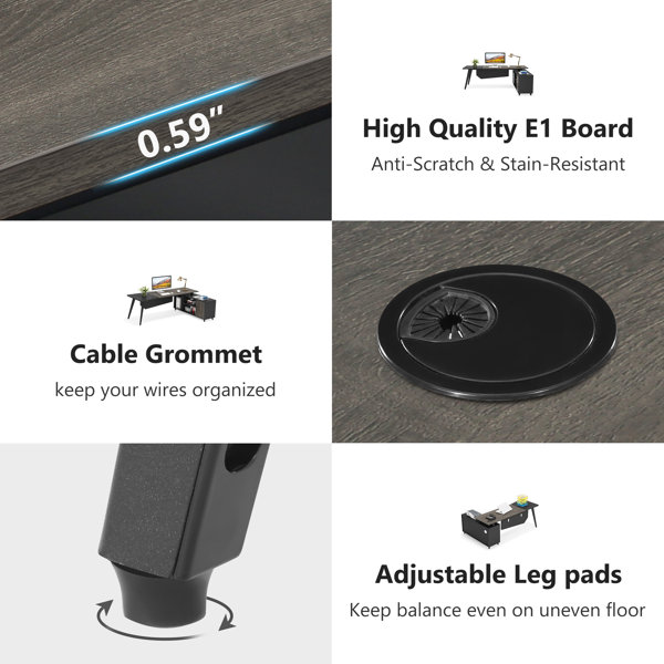 George Oliver 78.74-Inch L-Shaped Executive Office Desk With File ...