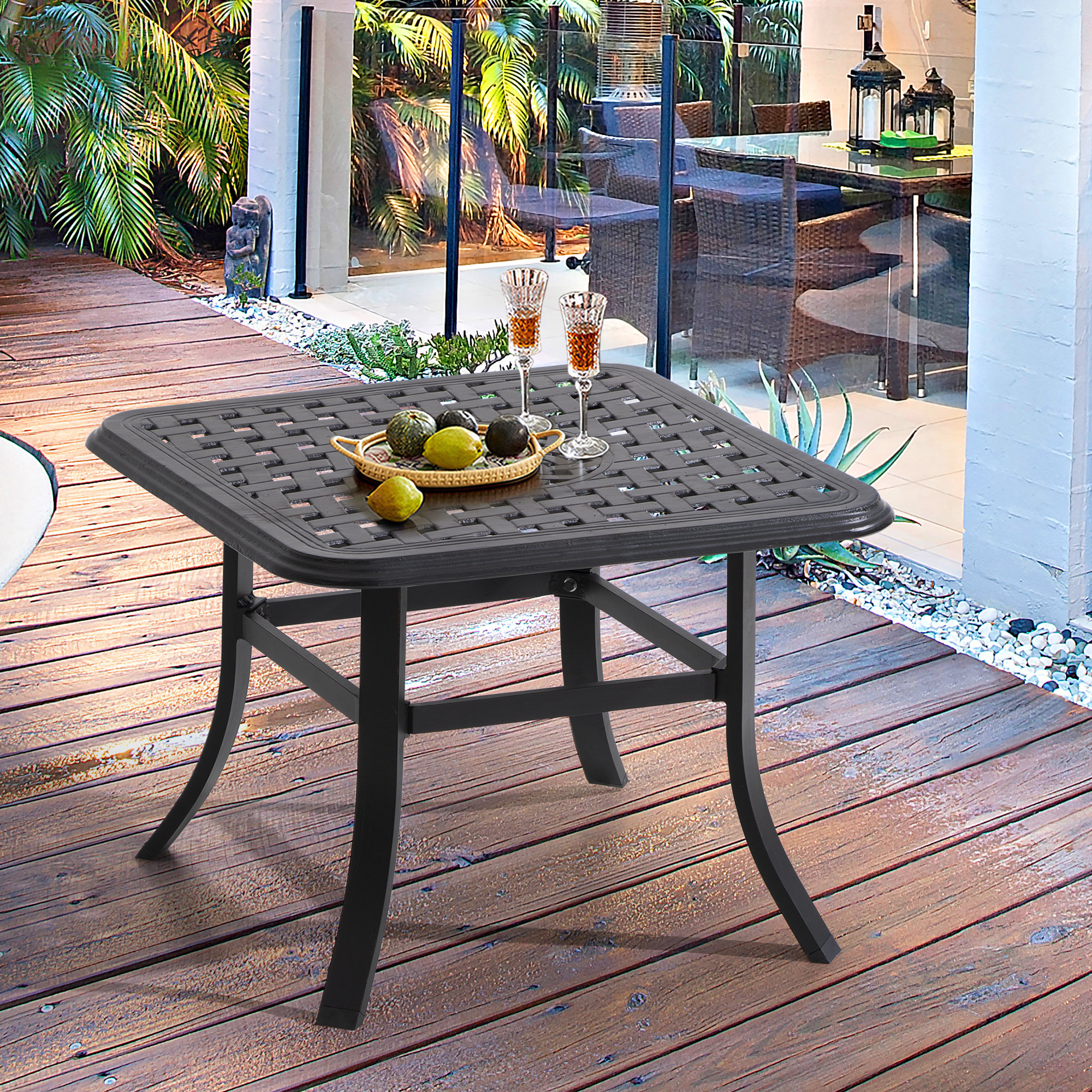 Alcott Hill® Cast Aluminum Patio Side Table Outdoor Square Anti-rust ...