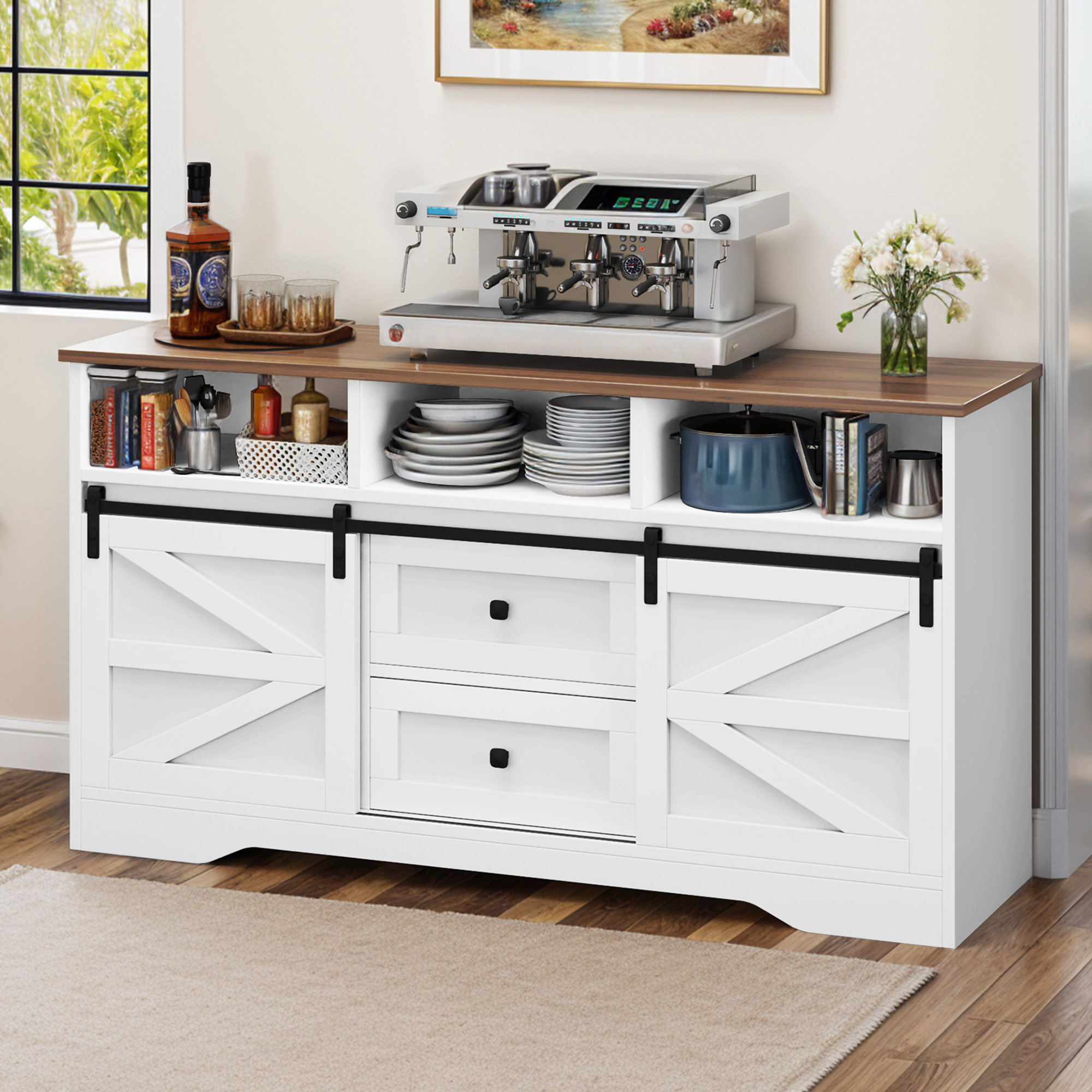 August Grove 59" Multifunction Sideboard Buffet, Credenza with Sliding ...