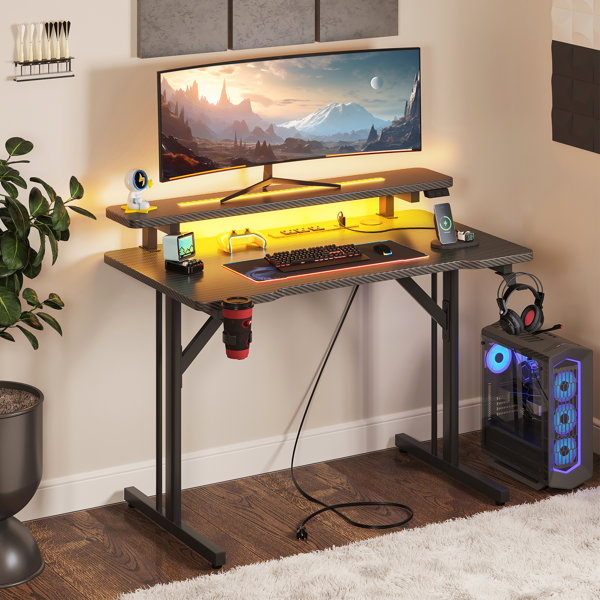 Inbox Zero Gaming Desk With Led Lights,computer Desk With Recessed ...