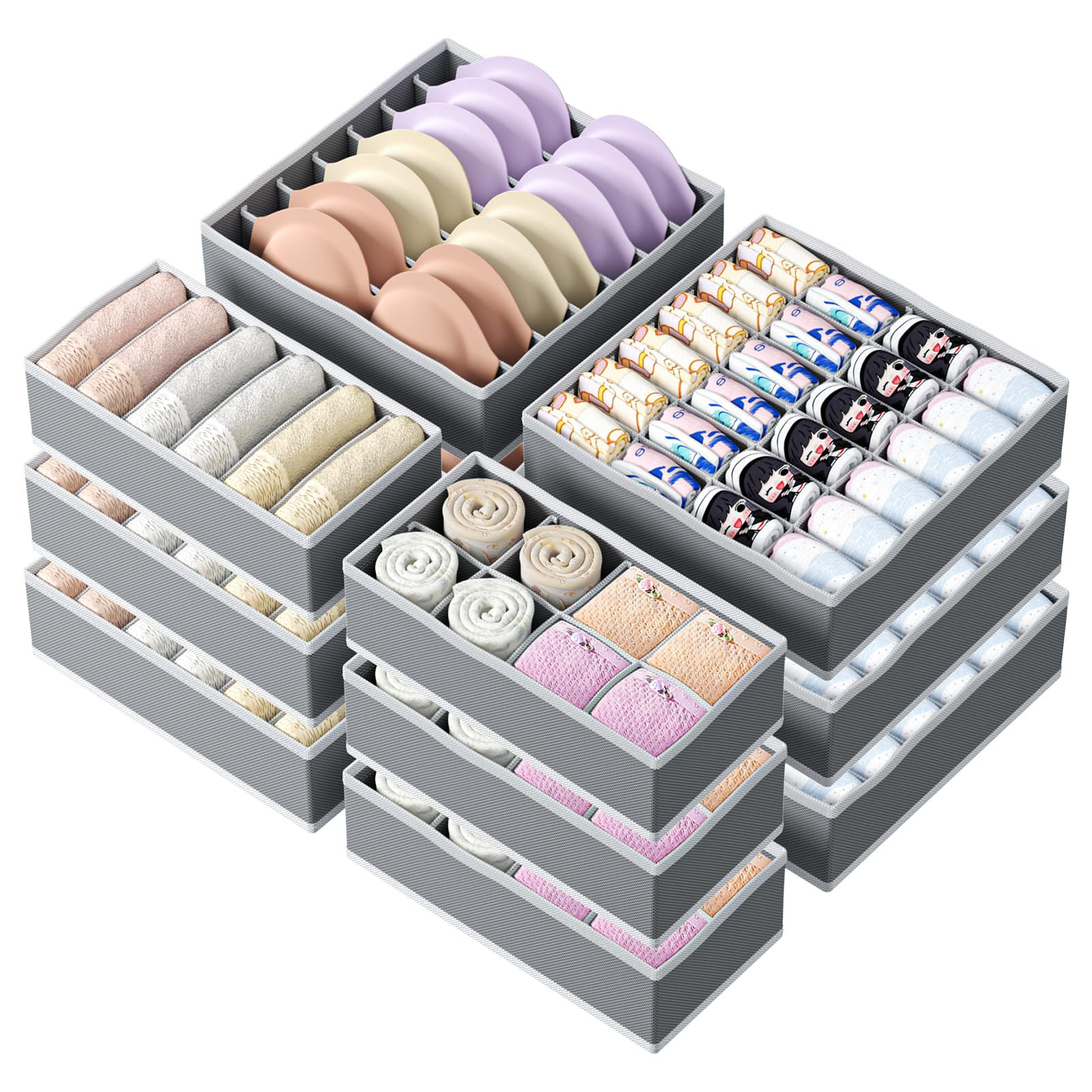 Rebrilliant 12-Pack Closet Drawer Organizer, 135 Cells Sock Underwear ...