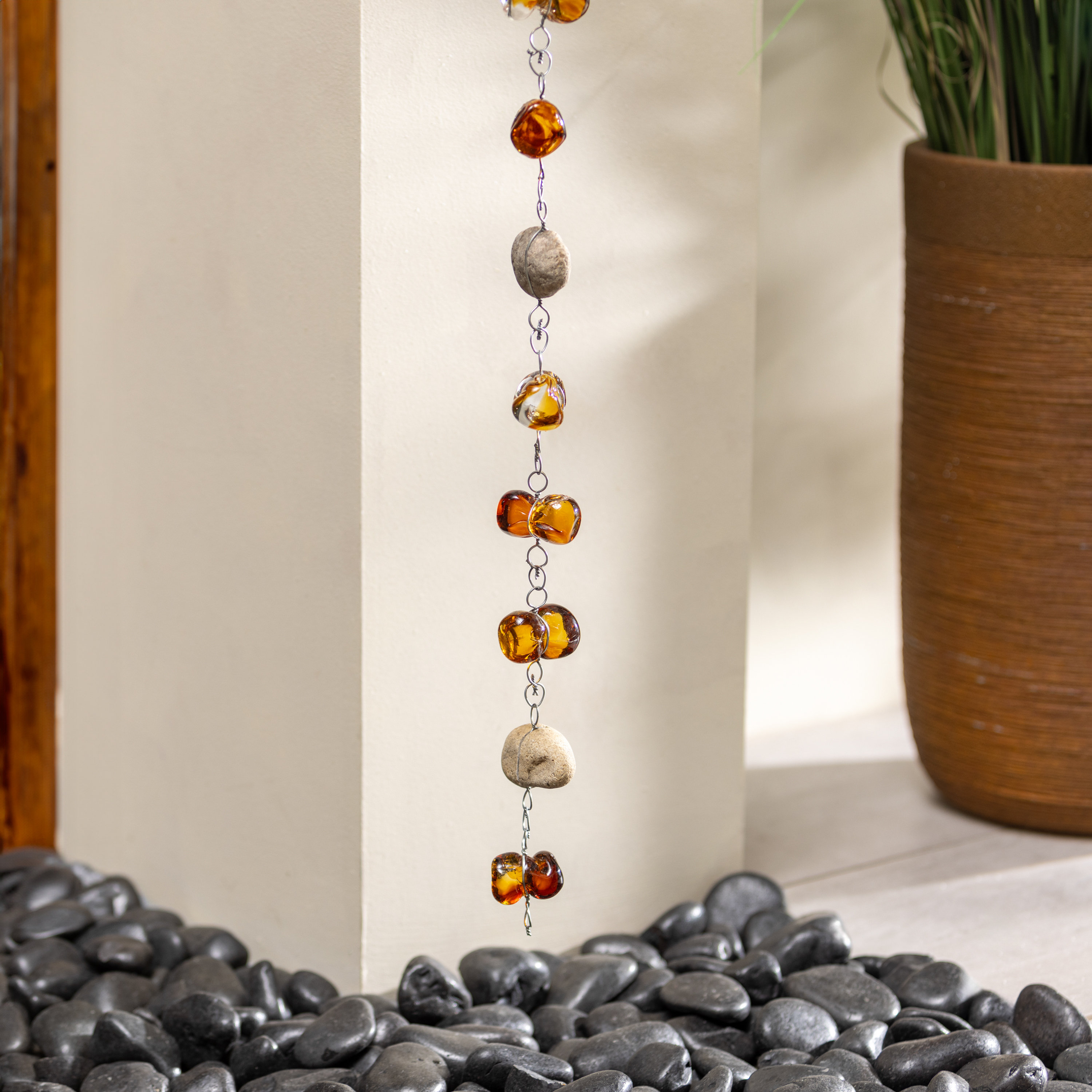 Arlmont & Co. Amber Metal and Glass Rain Chain, 70"H | Wayfair