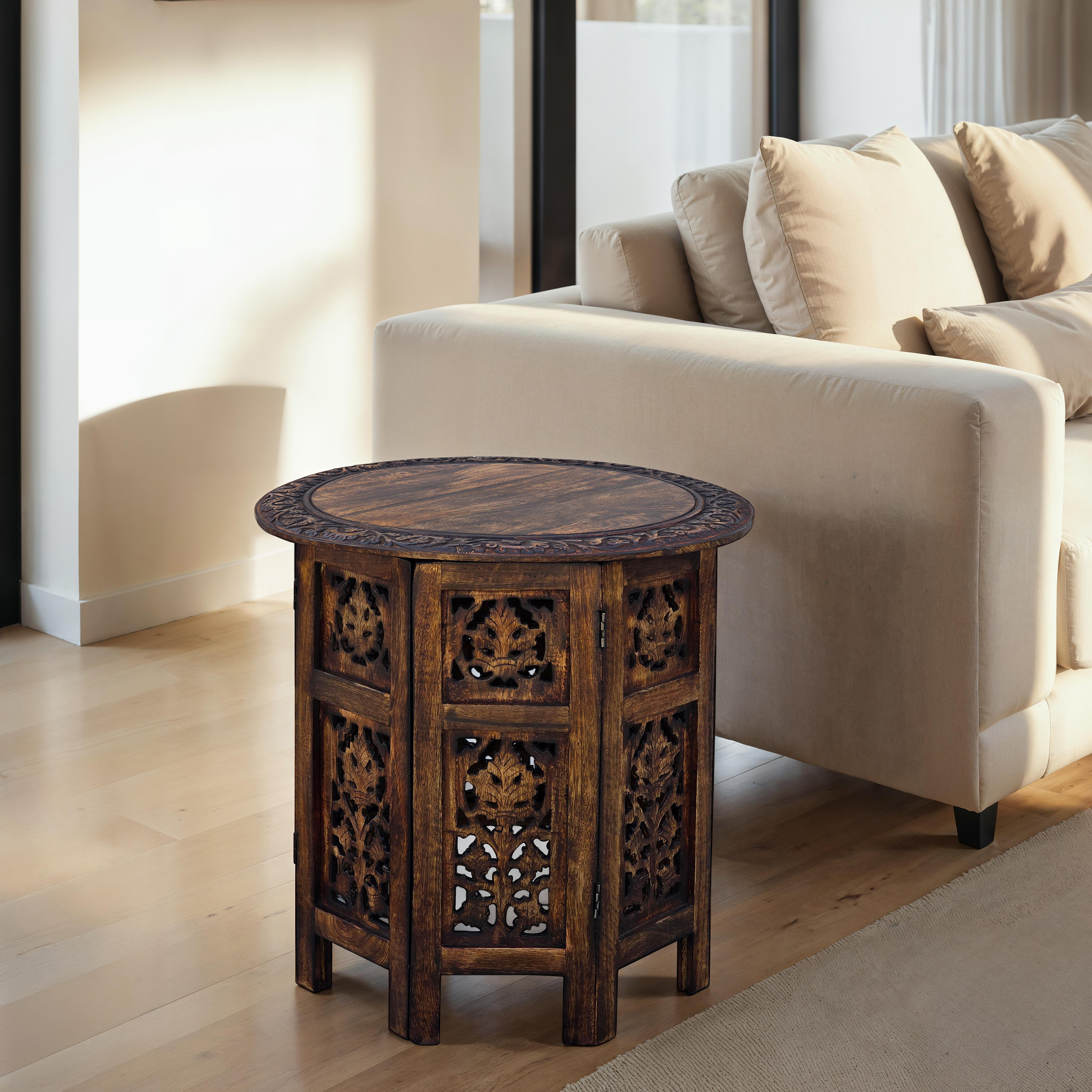 Millwood Pines Table d'appoint pliante en bois de manguier 18 po Jolene ...