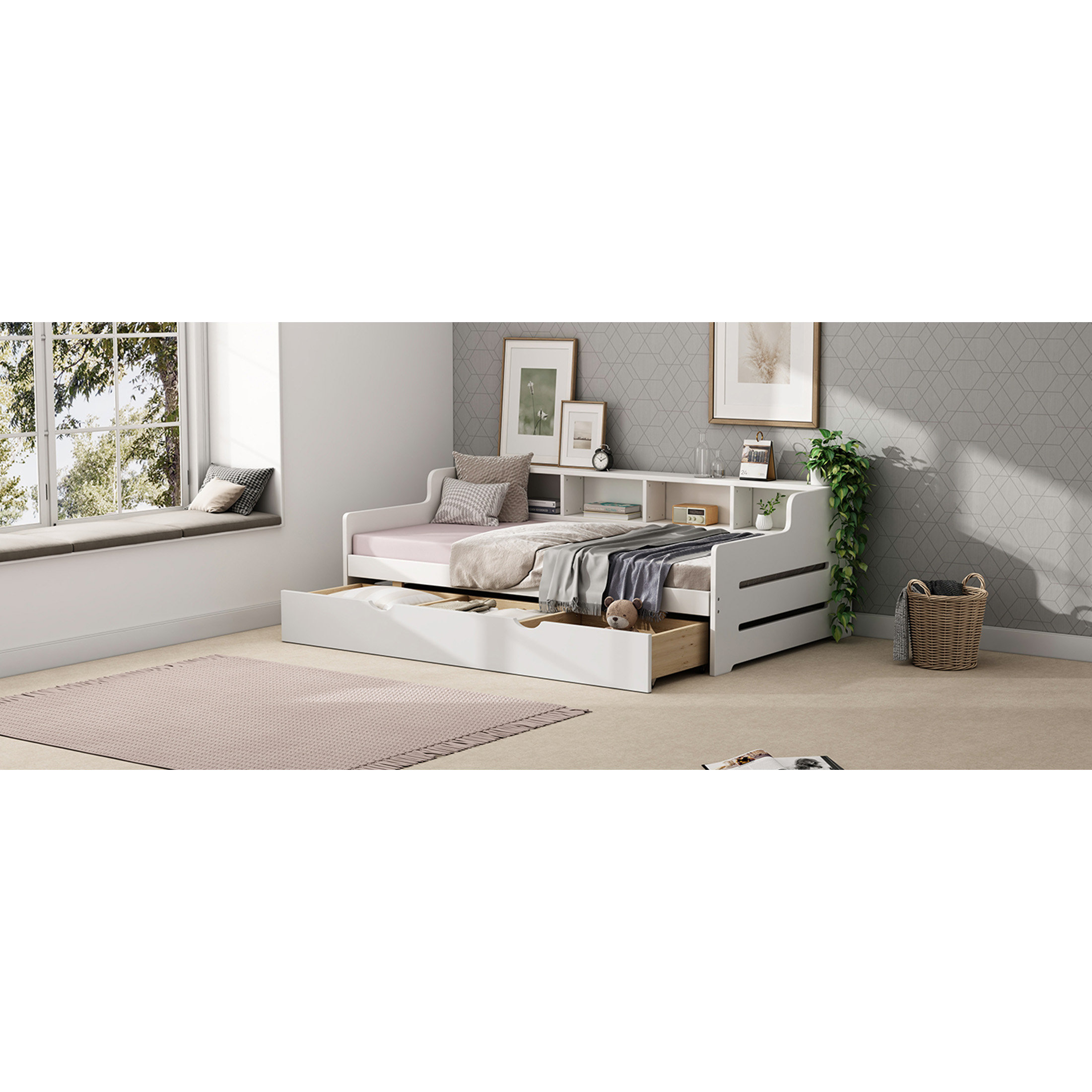 Hokku Designs Wooden Day Bed with 3 Trawers for Guest Room, Small ...