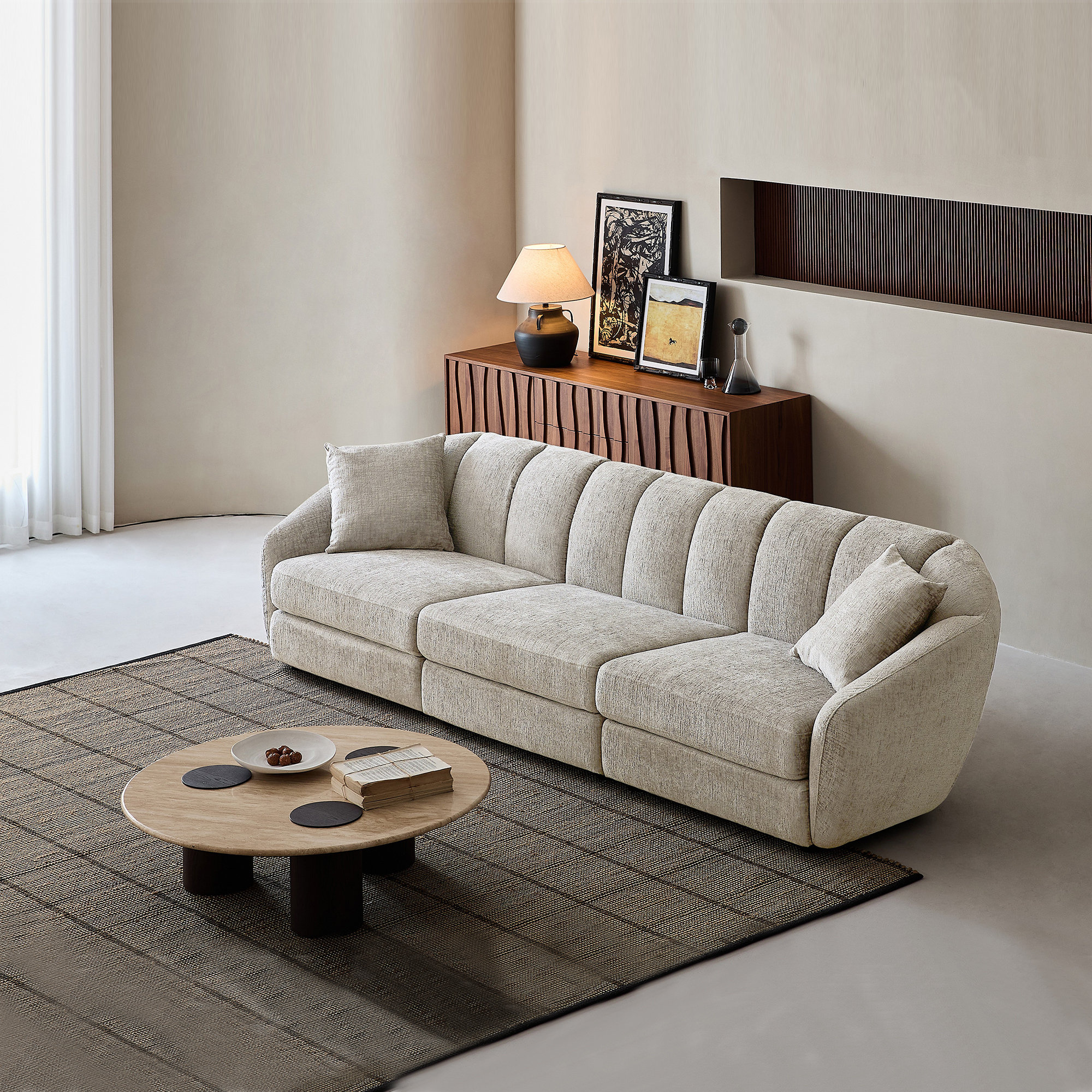 Hokku Designs Modern Light Brown Chenille 4 Seaters Sectional Sofa ...