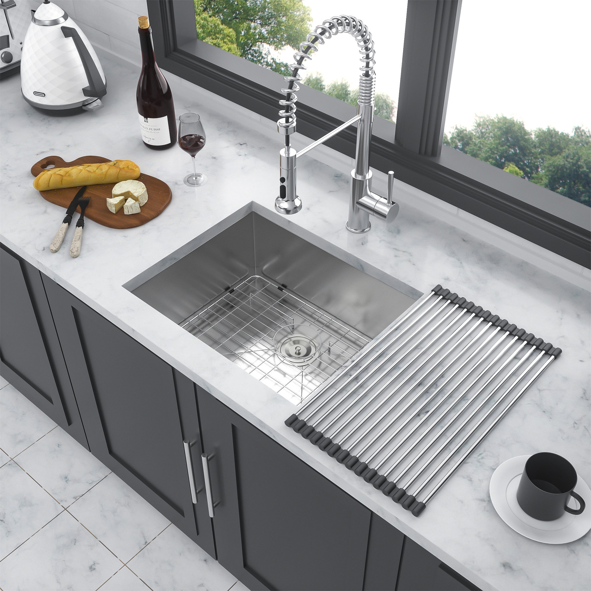 HLILish 23 Inch Undermount Sink - Single Bowl Stainless Steel Kitchen ...