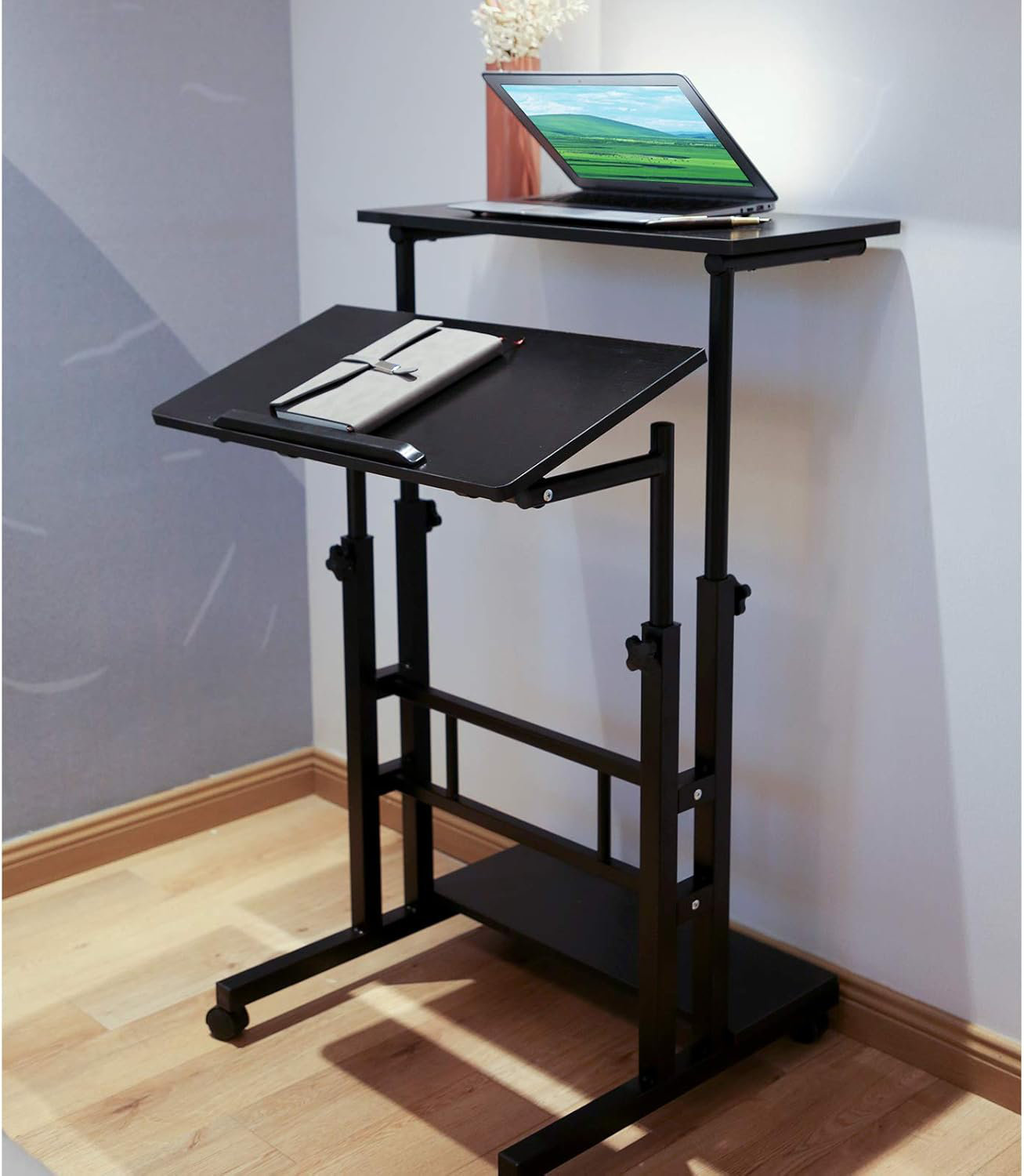 Inbox Zero Adjustable Computer Desk Rolling Laptop Cart On Wheels For ...