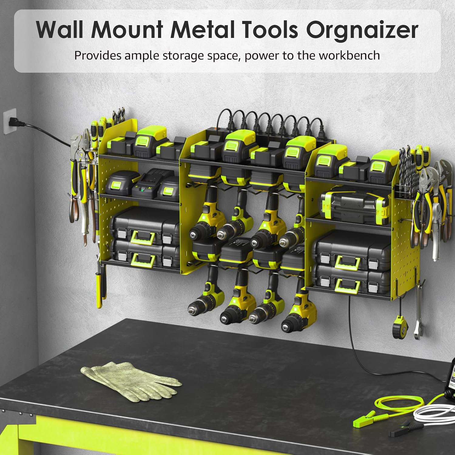 TWDAI Green Wall-Mounted Power Tool Storage Station With Charging ...