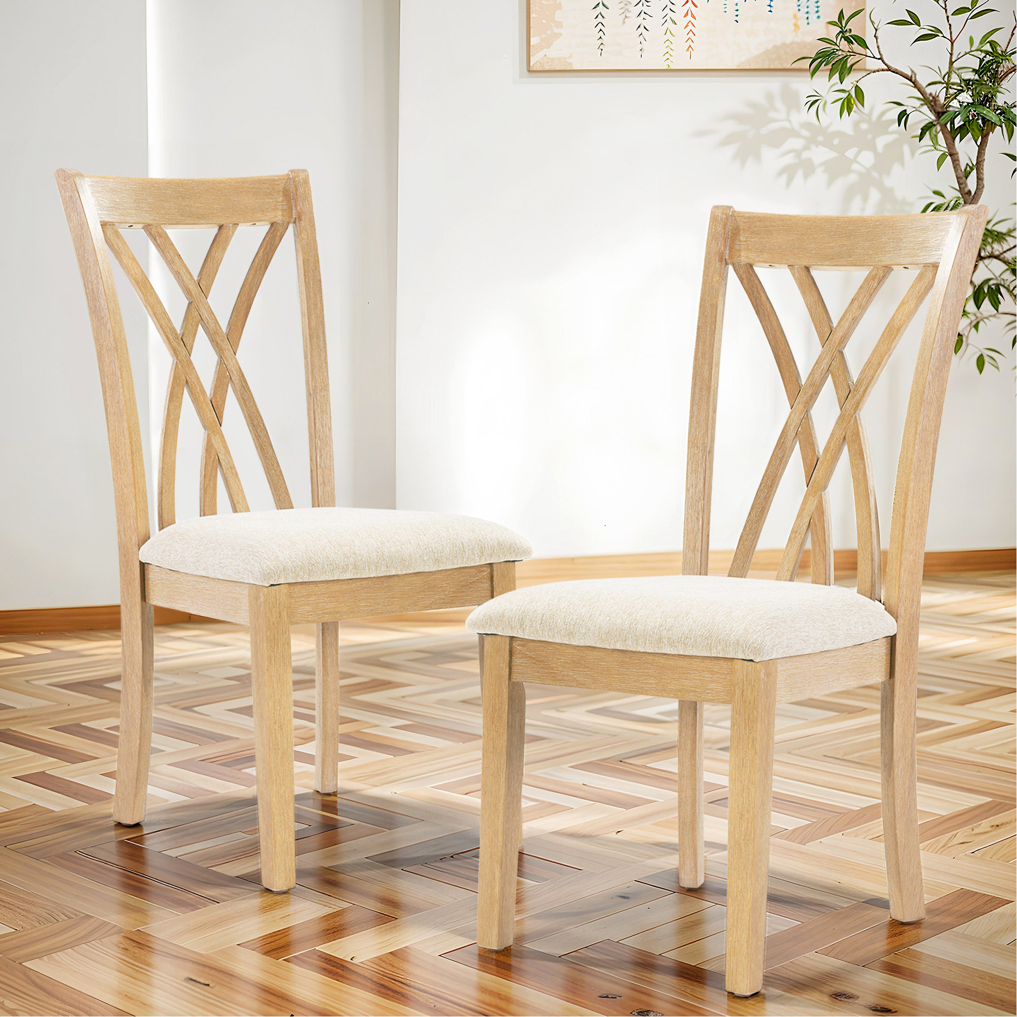 Latitude Run® Off-White Dining Chairs Set Of 2, Rubberwood Legs With ...