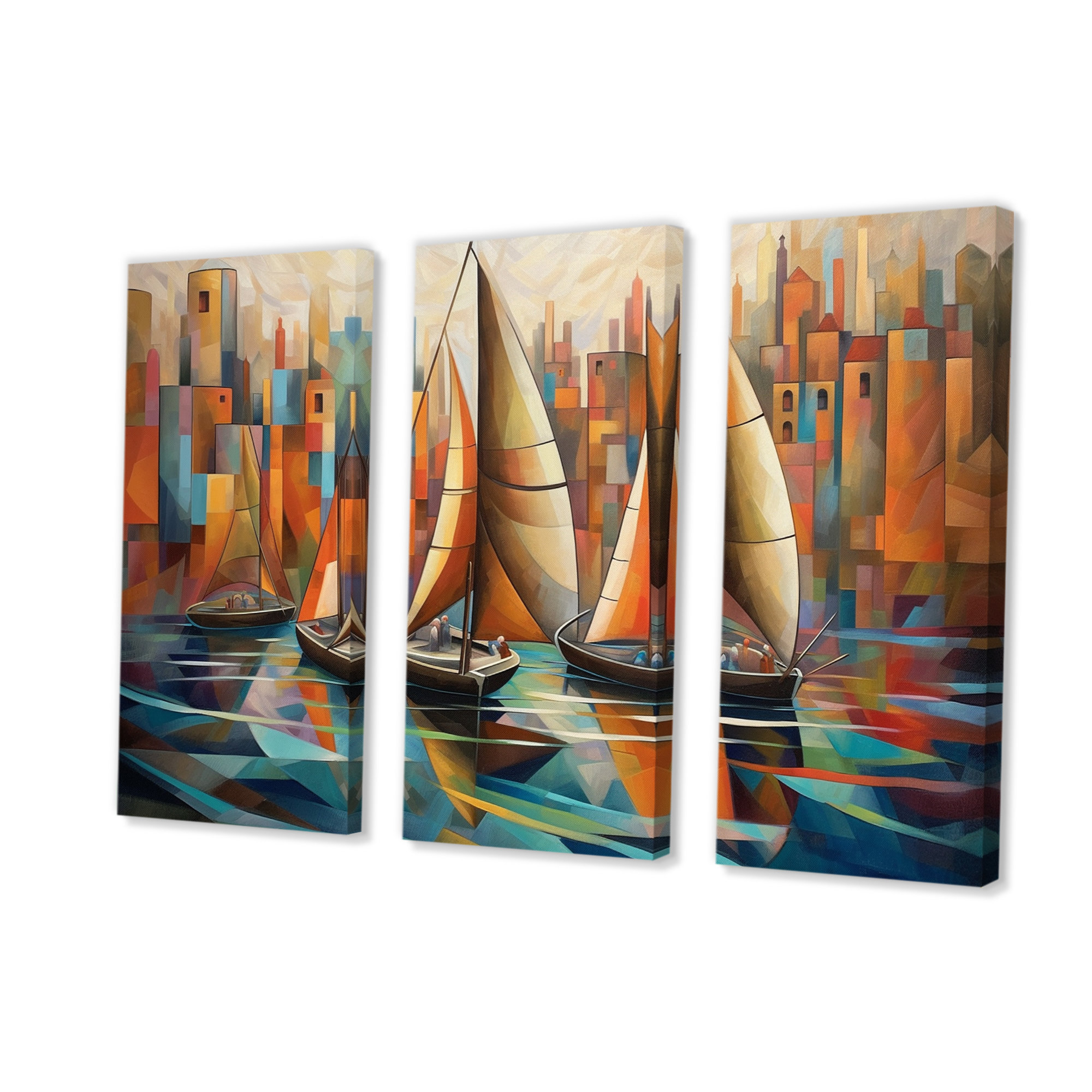 Design Art Abstract Sailboats At Sunset Cubist Minimalism - Boat Canvas ...