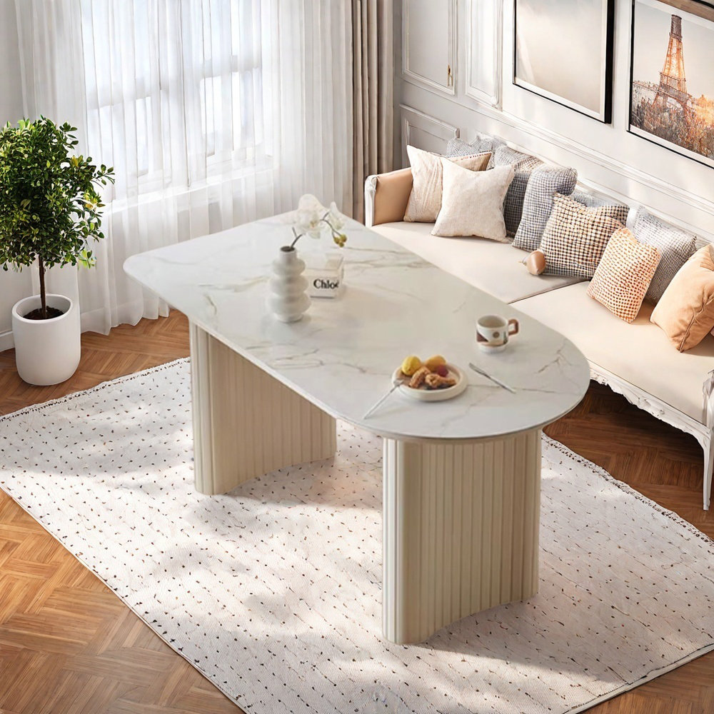 Hokku Designs Creamy Style Irregular Rock Slab Dining Table | Wayfair