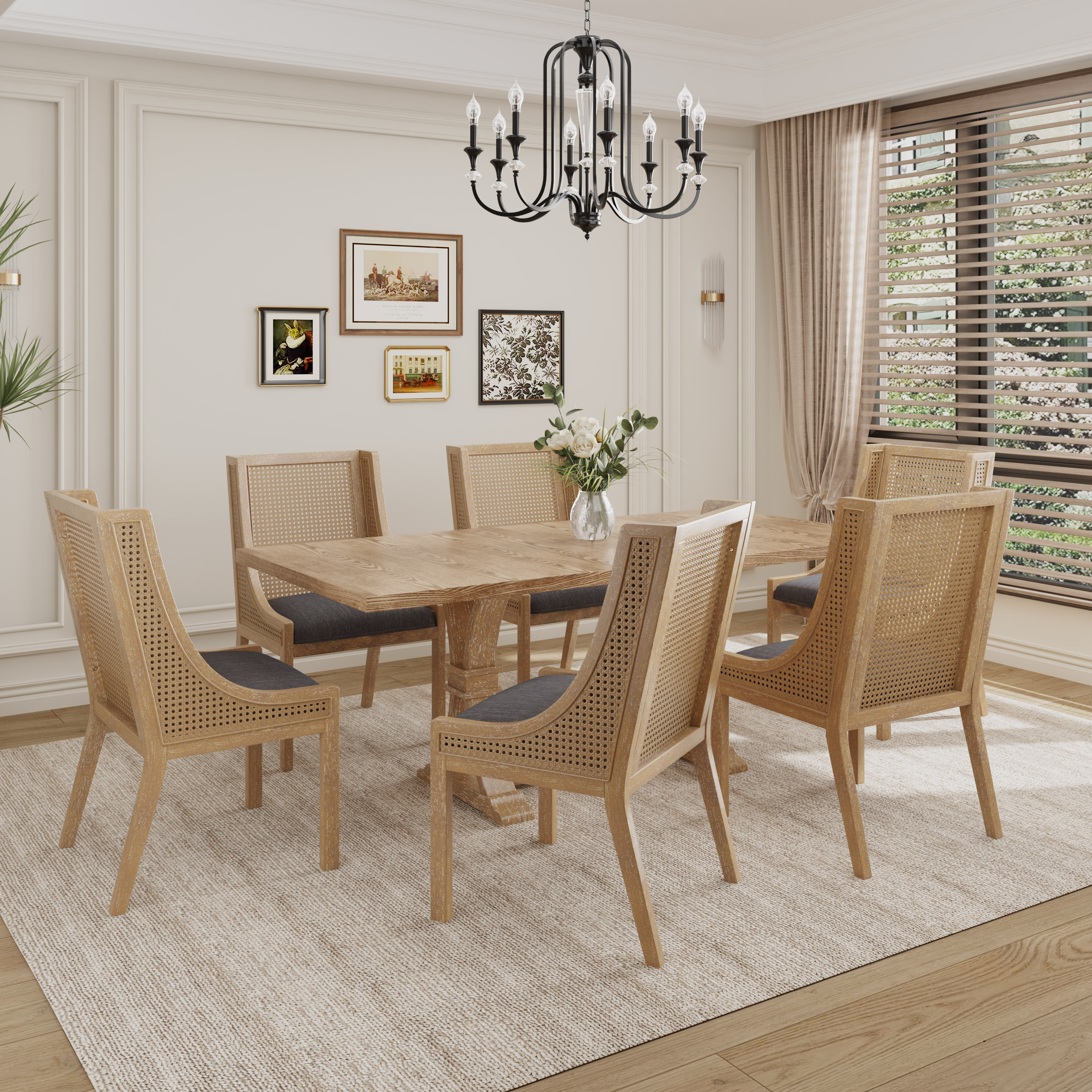Rosalind Wheeler Cohe 5-Piece Cane Webbing Rubberwood Dining Set ...
