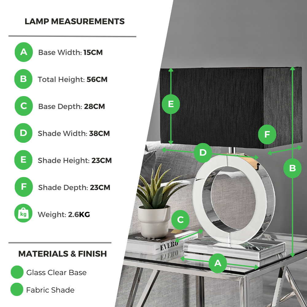 Ivy Bronx Cloe Mirror & Fabric Shade Halo Table Lamp Light (Bulb ...