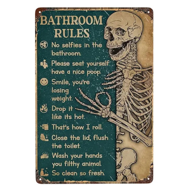 Finishing Touches Bathroom Humor Personality Tin Sign Skeleton lists ...