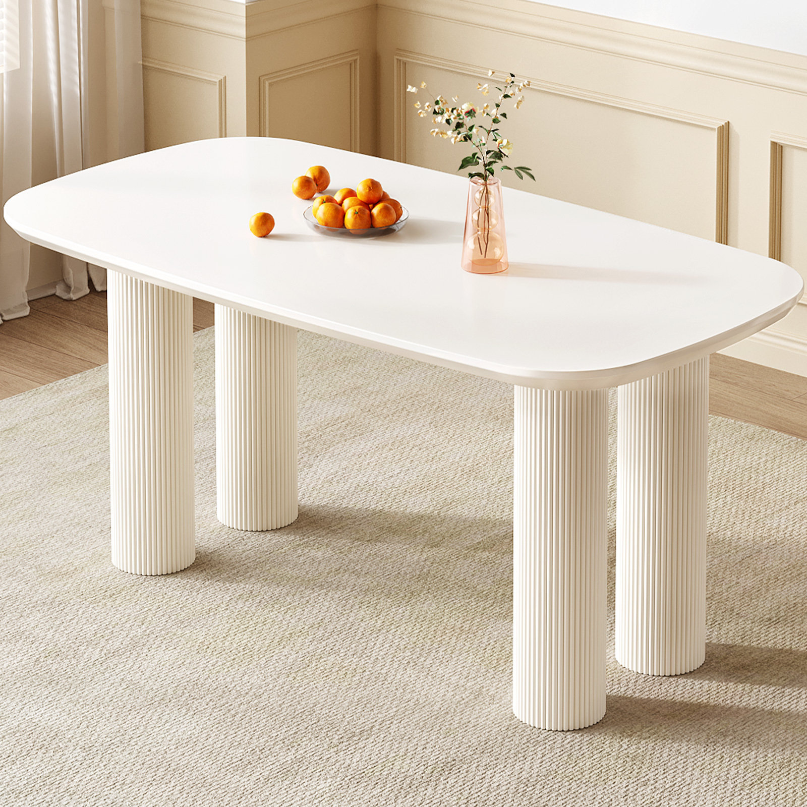 Ivy Bronx Cream White Rectangle Dining Table,Modern Kitchen Table | Wayfair