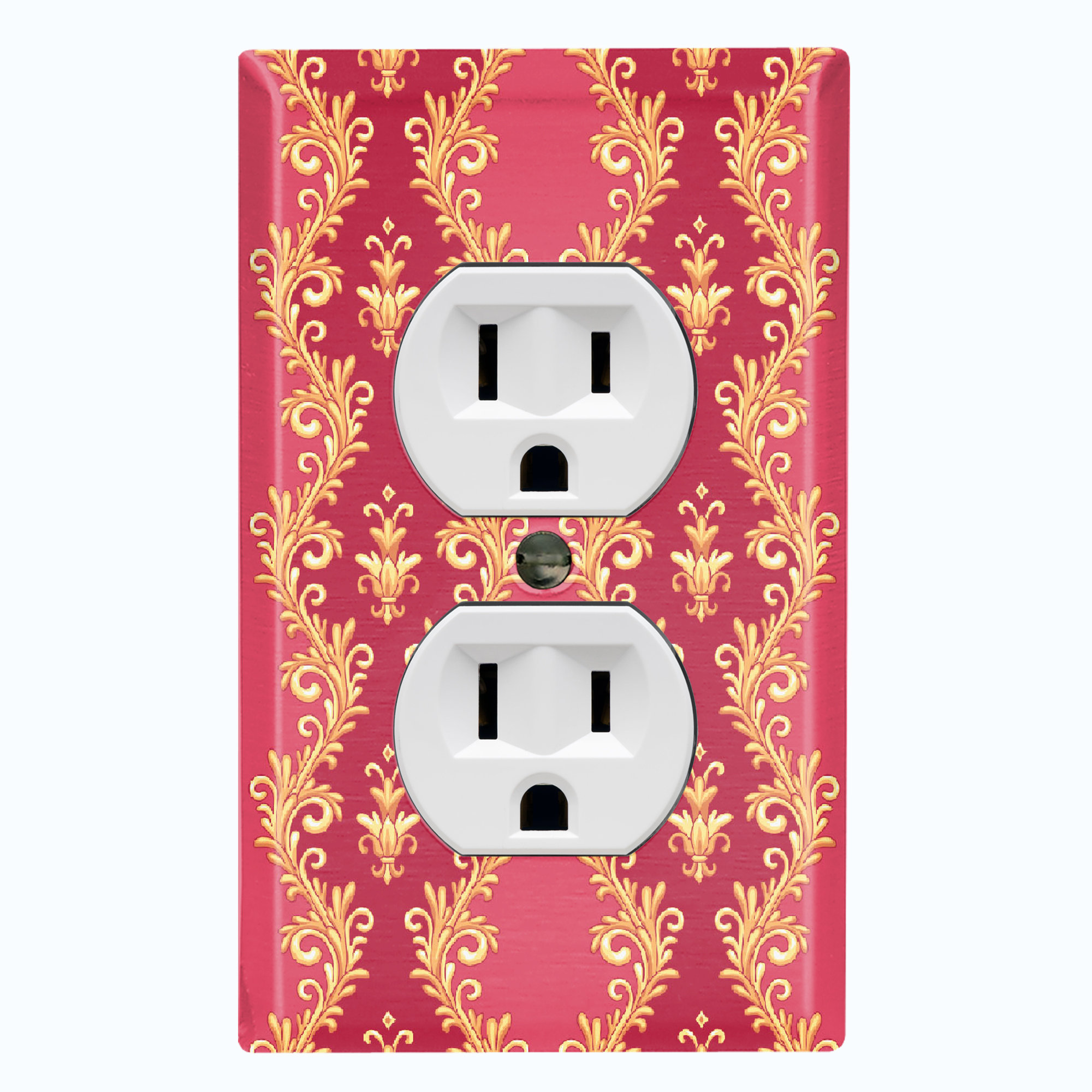 WorldAcc Red Damask Gold Trim Nature Themed 1 - Gang Wall Plate | Wayfair