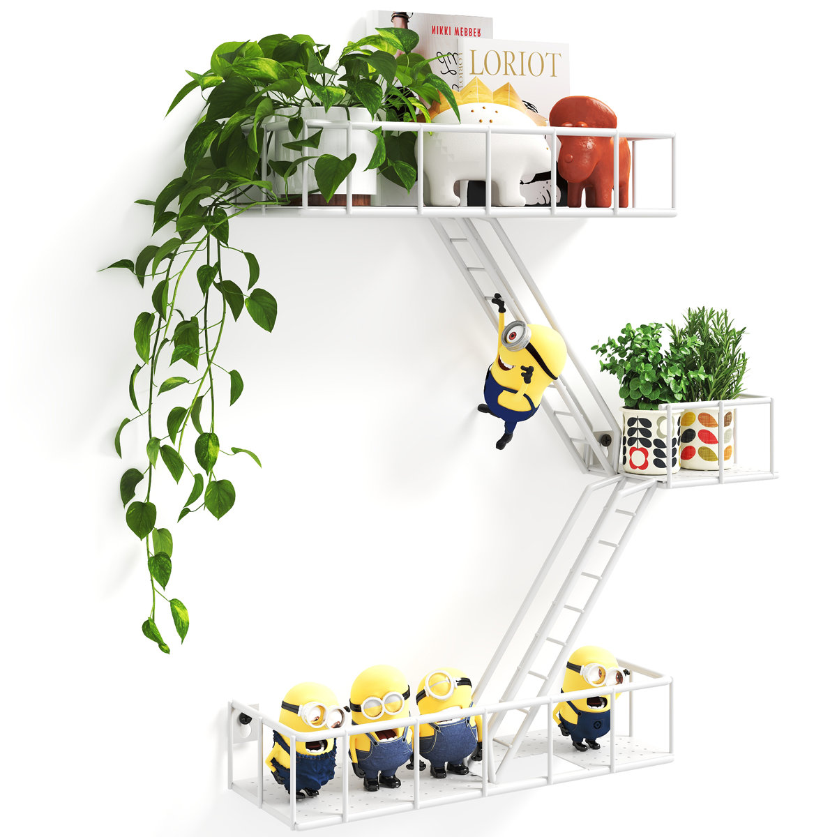 17 Stories Fire Escape Wall Shelf With Baskets, 3-tier Metal Fire ...
