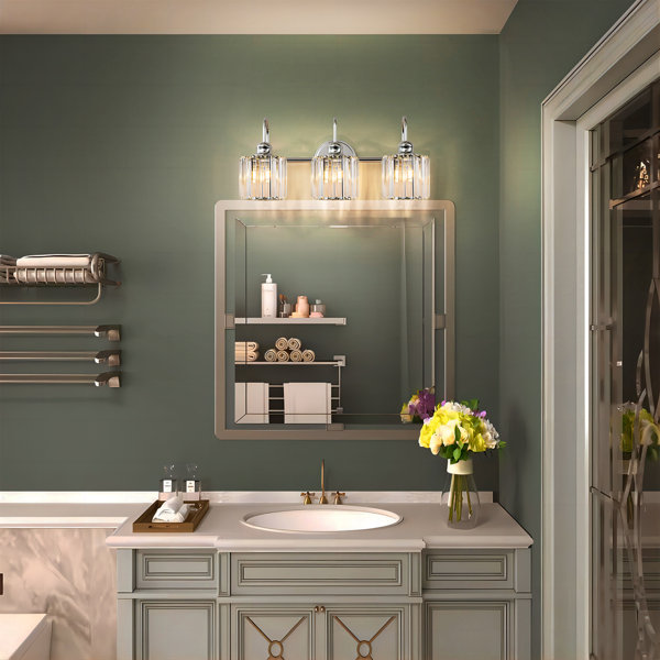 Mercer41 Gjystina 3-Light Dimmable Gold-Black/Chrome Crystal Vanity ...