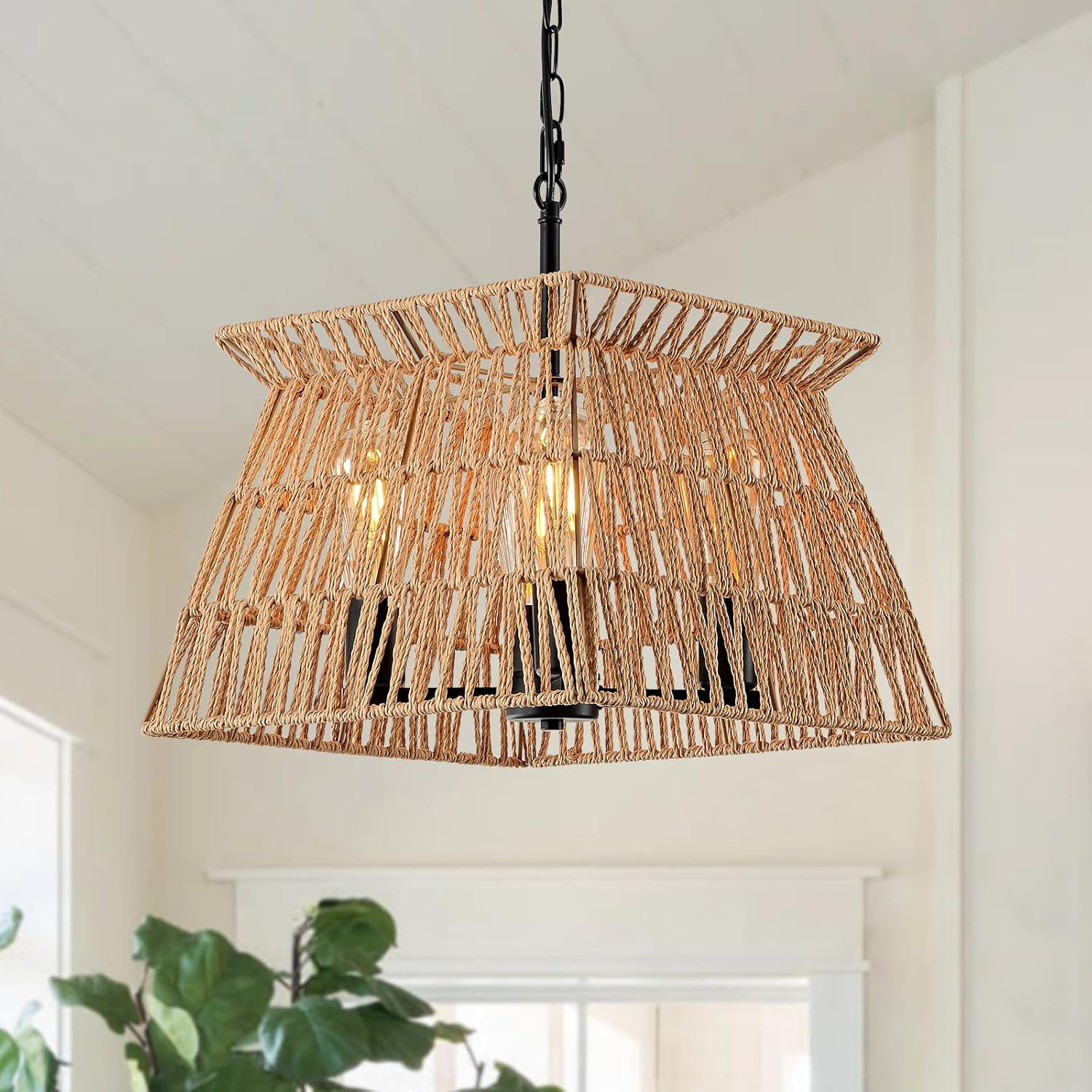 Bay Isle Home™ Hand-Woven Rattan Chandelier, 21" Boho Farmhouse Light ...