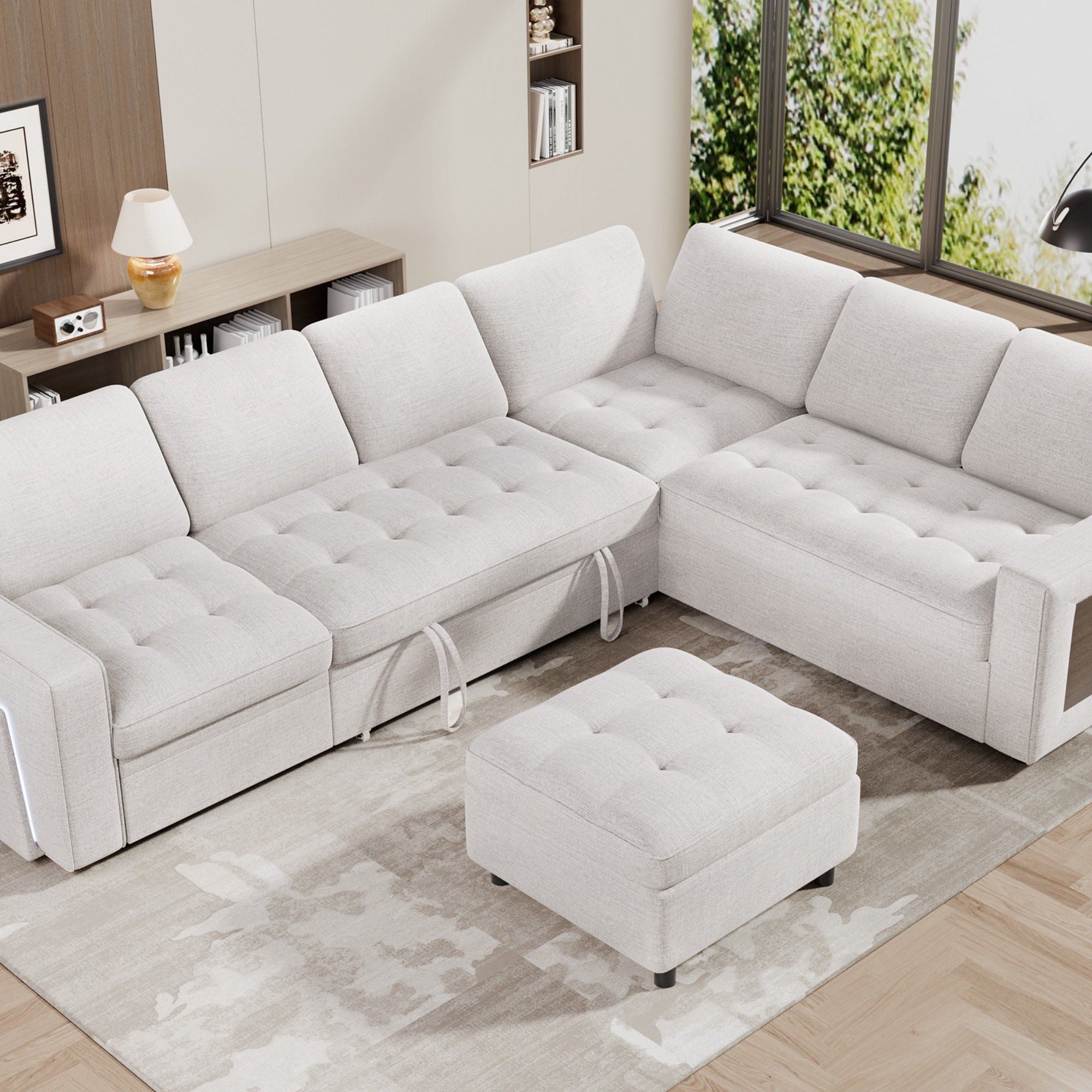 Hokku Designs 7-Piece L-Shaped Sectional Sleeper Sofa With Pull-Out Bed ...