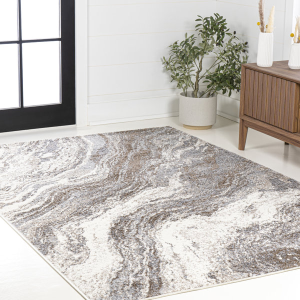 Ivy Bronx Olvin Contemporary Glam Abstract Marble Brown/Gray Rug | Wayfair