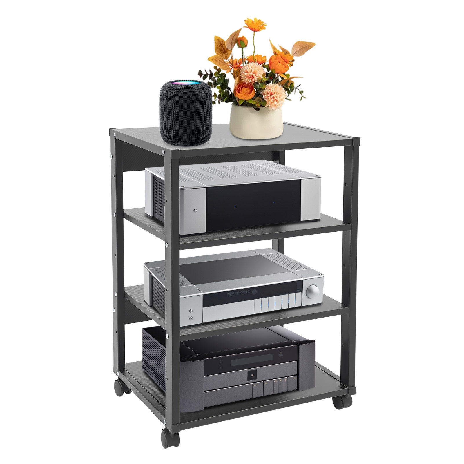 YaoTown 19.7" 4-Tier AV Media Stand Audio-Video Media Stand With Wheels ...