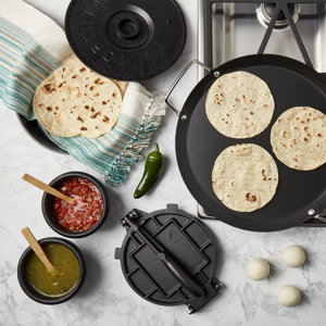 INFUSE 6PC Tortilla Set with Pre-Seasoned Cast Iron Tortilla Press ...
