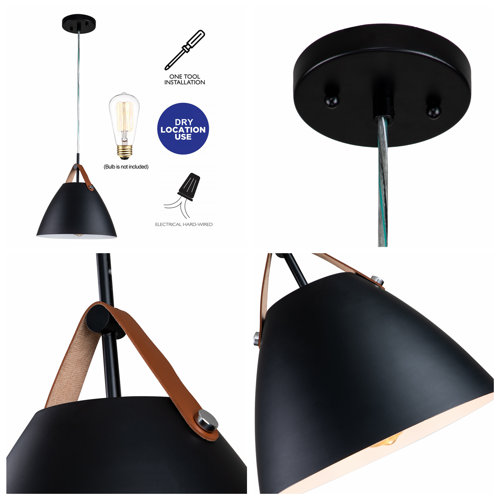 Ebern Designs Raygan 10.75"W Black Metal+Coffee Leather Dimmable ...
