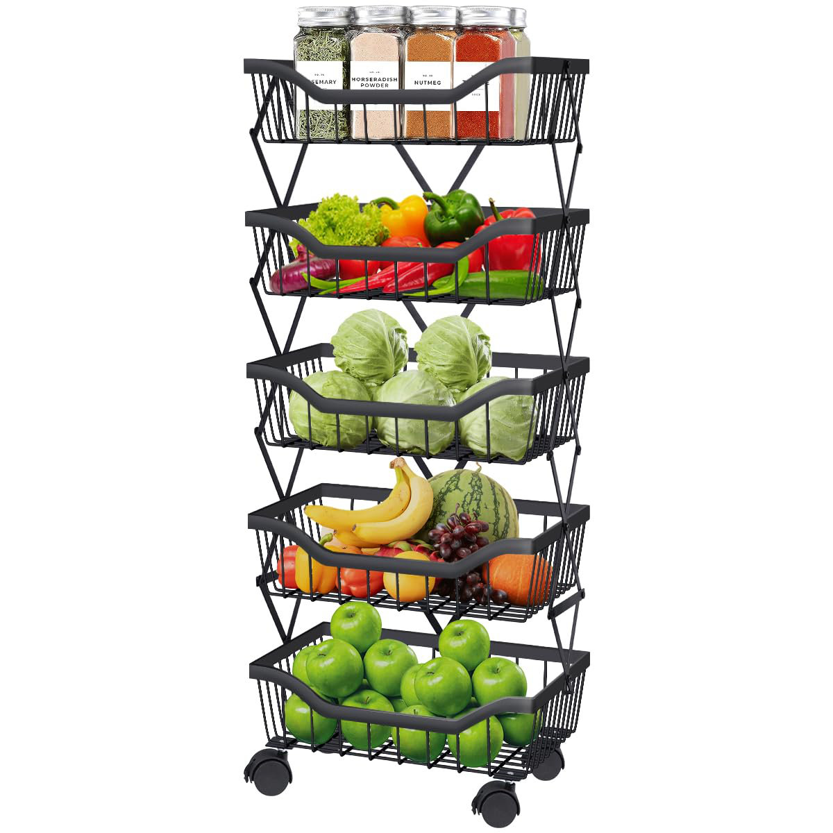 Rebrilliant Fruit Vegetable Storage Basket 5 Tiers Stackable Metal Wire ...