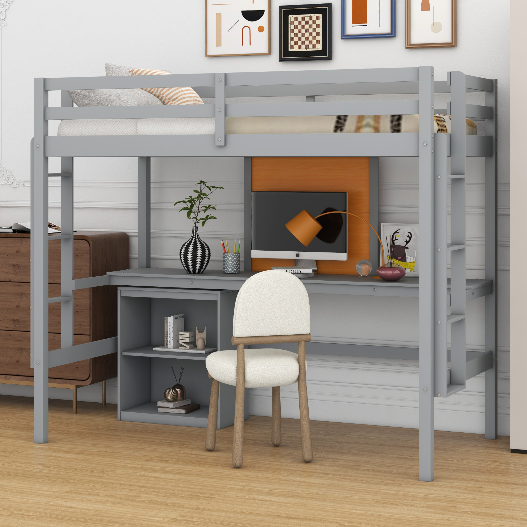 Harriet Bee Loft Bed With Desk And Writing Board,Loft Bed With Shelves ...