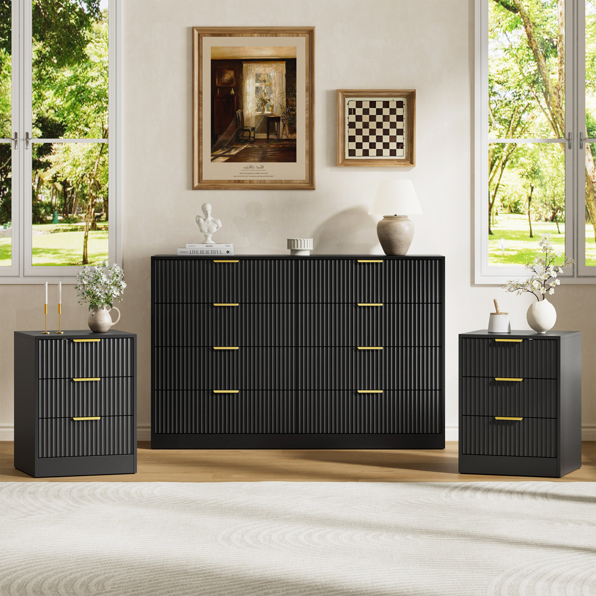 Latitude Run® 3-Piece 8-Drawer Dresser & 3-Drawer Nightstand Set ...