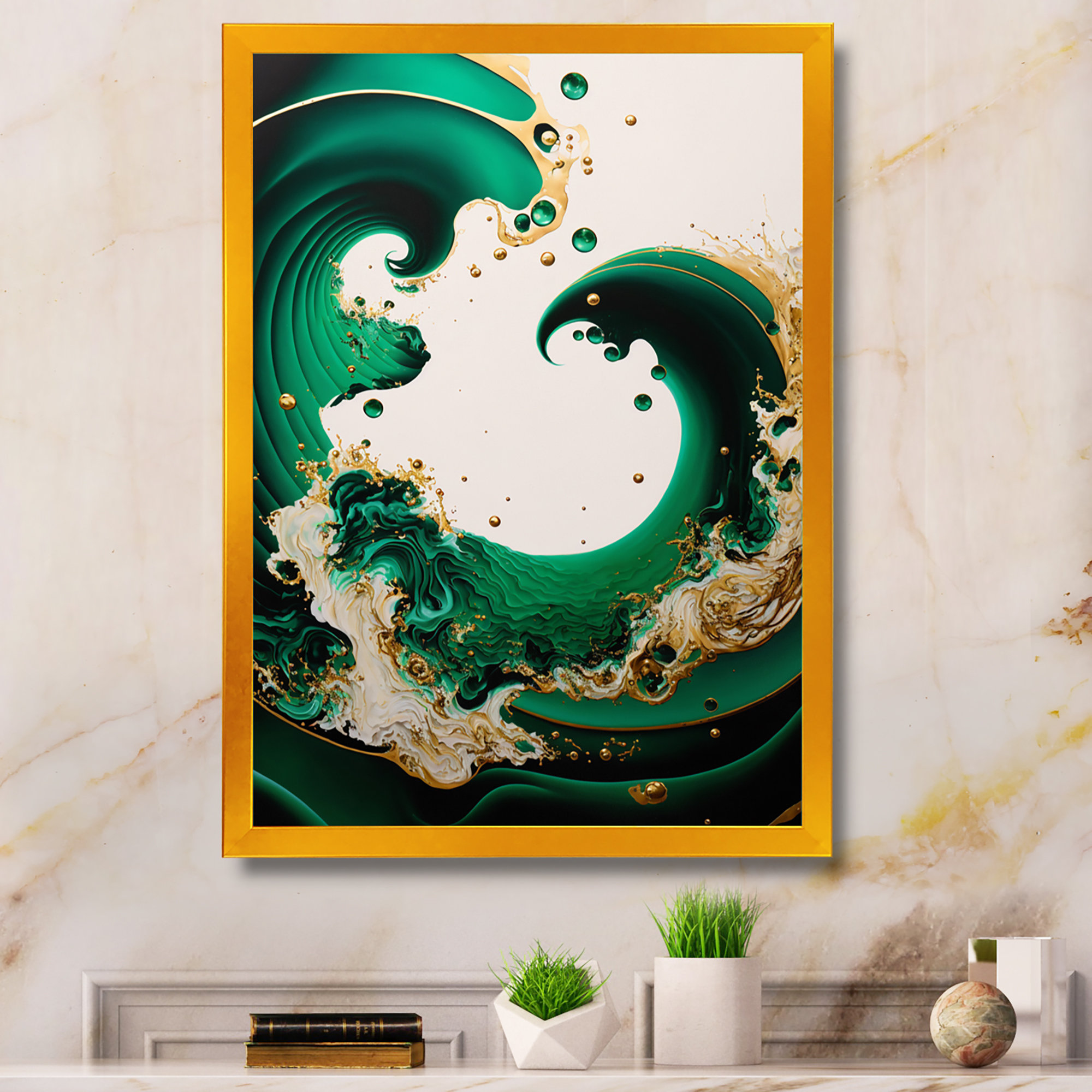 Willa Arlo™ Interiors Emerald Green and Gold Abstract Waves I ...