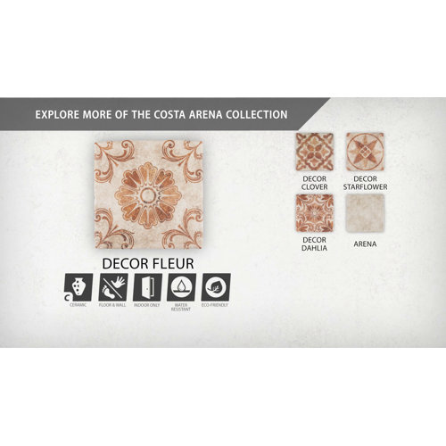 Merola Tile Costa 7.75" x 7.75" Ceramic Patterned Wall & Floor Tile ...