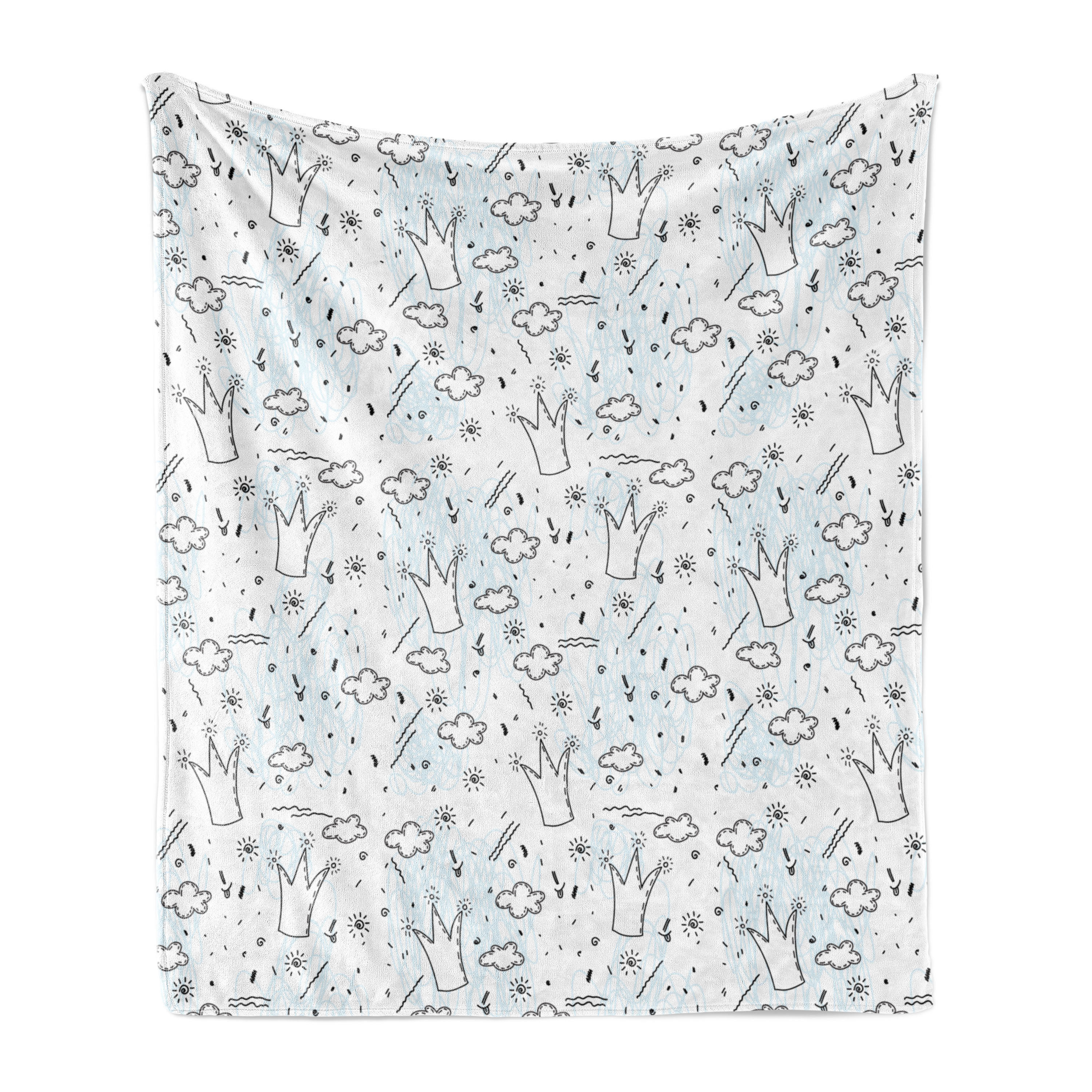 Ambesonne Crown Throw Blanket Doodled Hand Drawn Scribbles Pale Blue ...